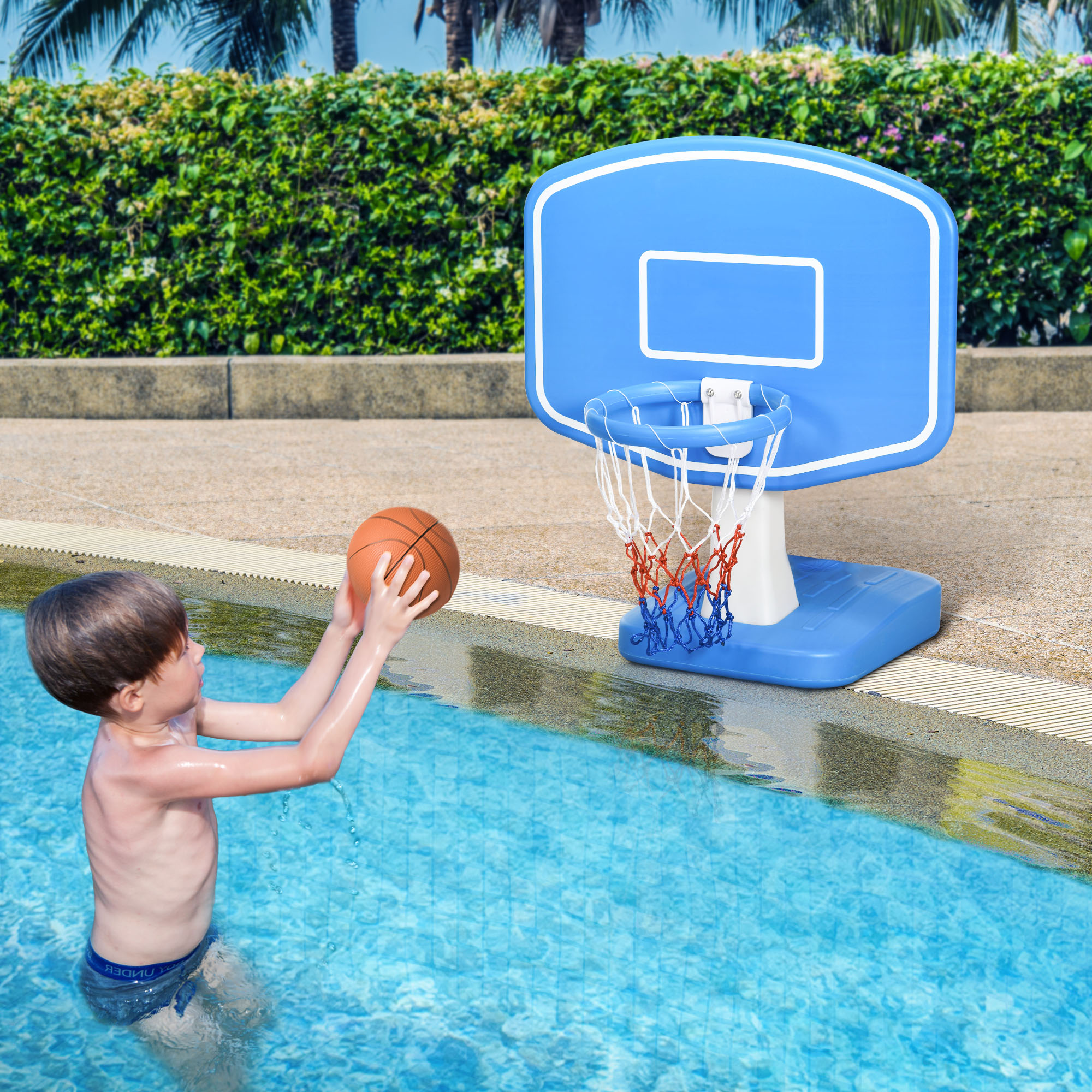 Outsunny Pool Basketball Net for Kids, Mini Basketball Hoop with Ball ...