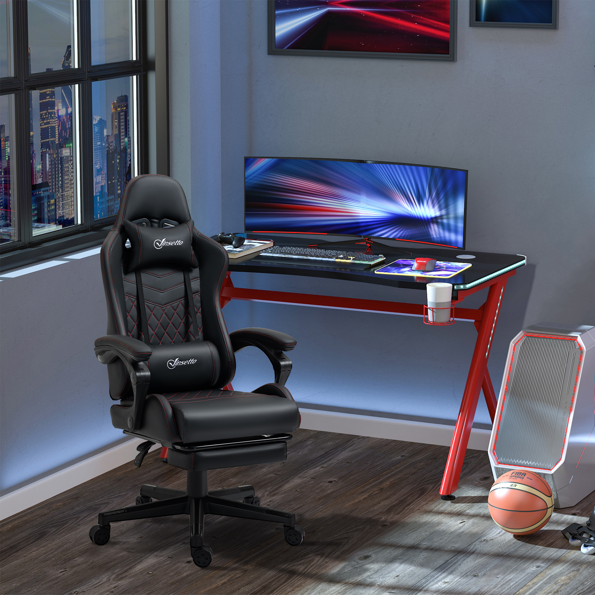 Vinsetto High Back Racing Gaming Chair with Swivel Wheel, PVC Leather ...