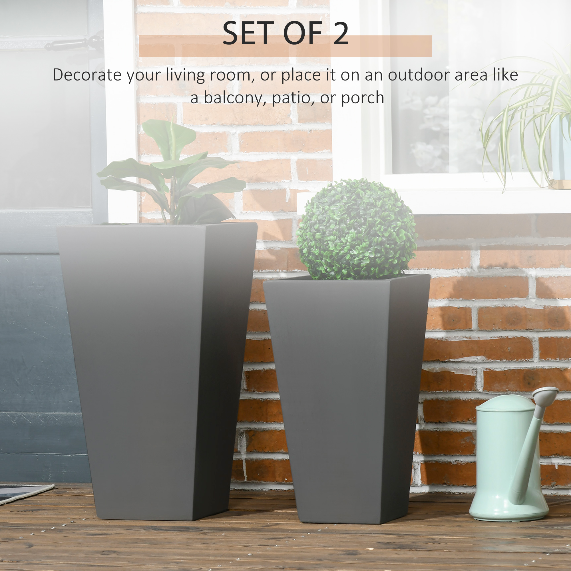 Outsunny 2-Pack Outdoor Planter Set, MgO Flower Pots with Drainage ...
