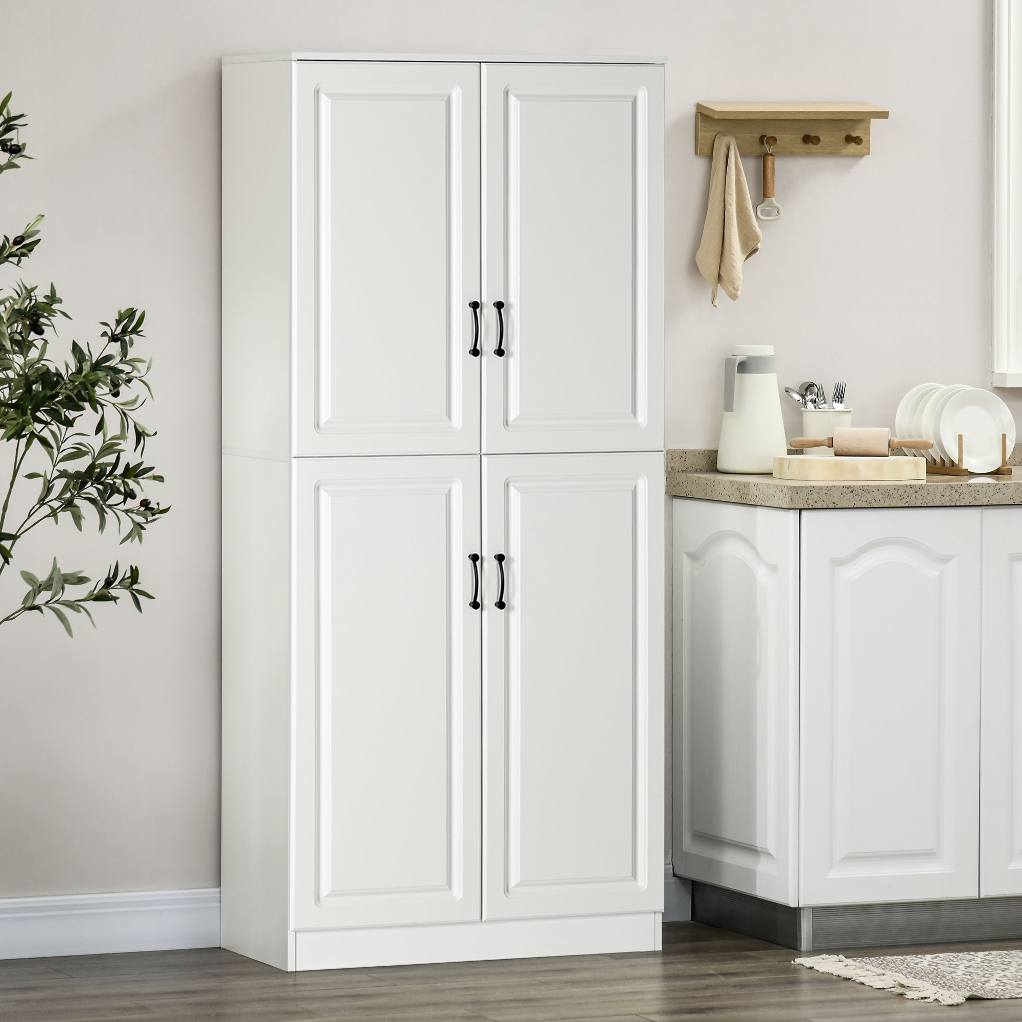 HOMCOM 71" Freestanding Kitchen Pantry Cabinet, Storage Cabinet with 4 ...