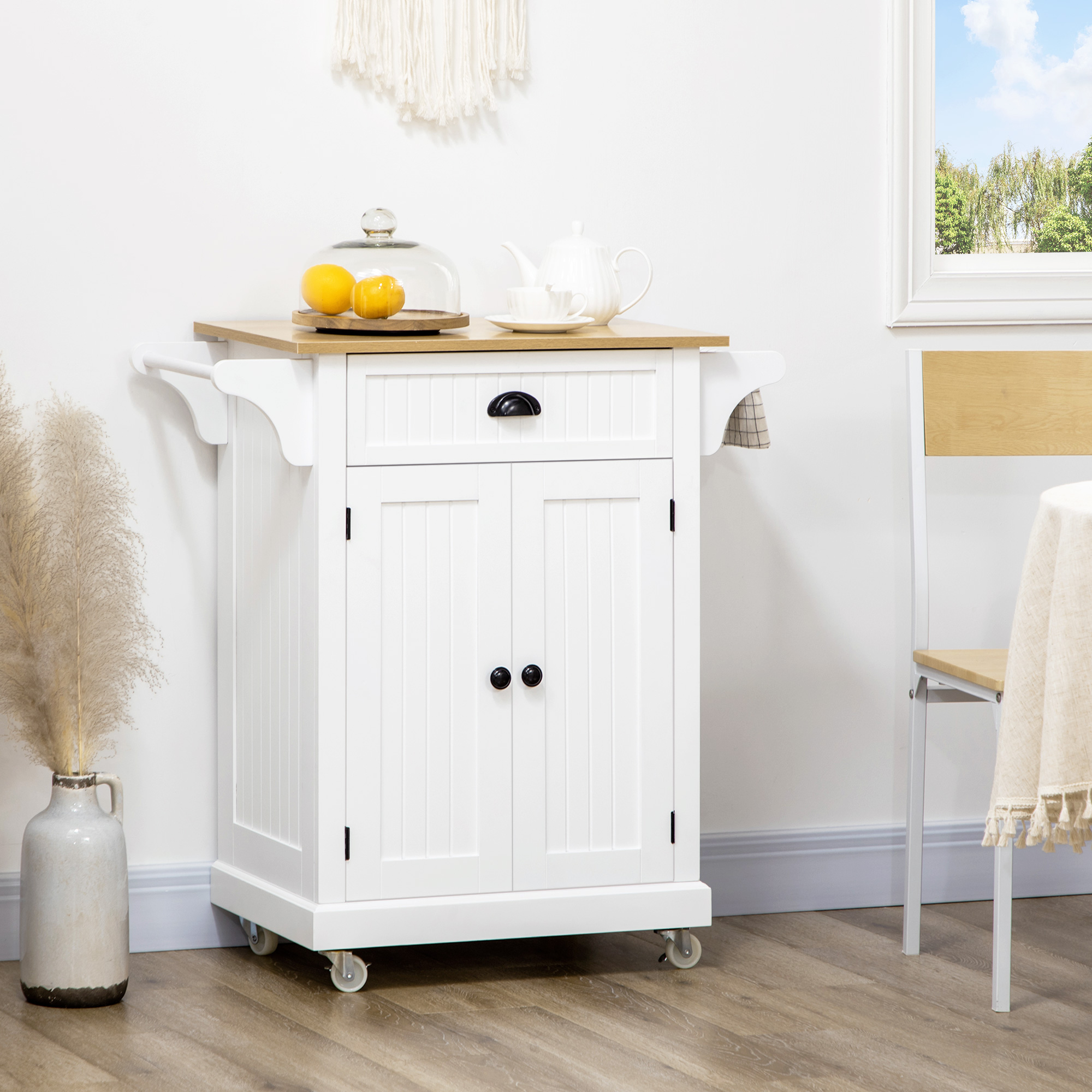 HOMCOM Rolling Kitchen Cart on Wheels, Utility Bar Cart with Drawer, 2 ...