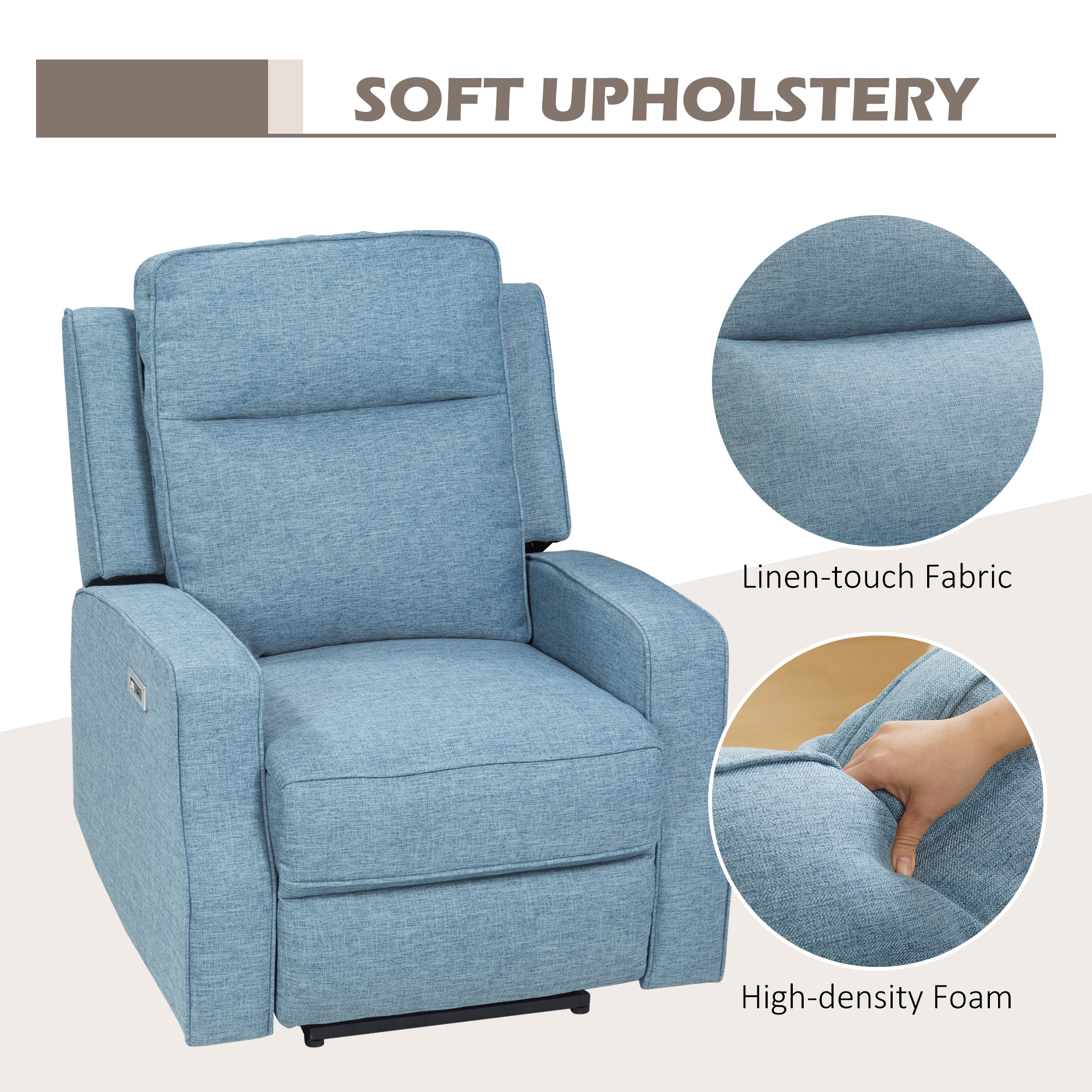 HOMCOM Electric Power Wall Hugger Recliner Chair Armchair Sofa with ...