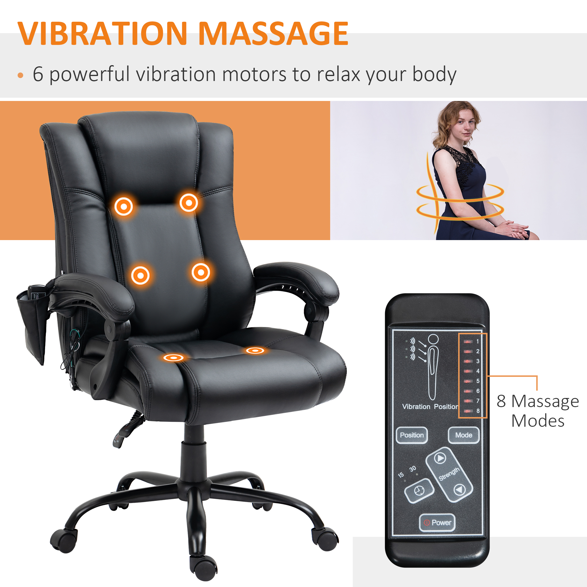 Vinsetto High Back Vibration Massage Office Chair Black Reclining ...