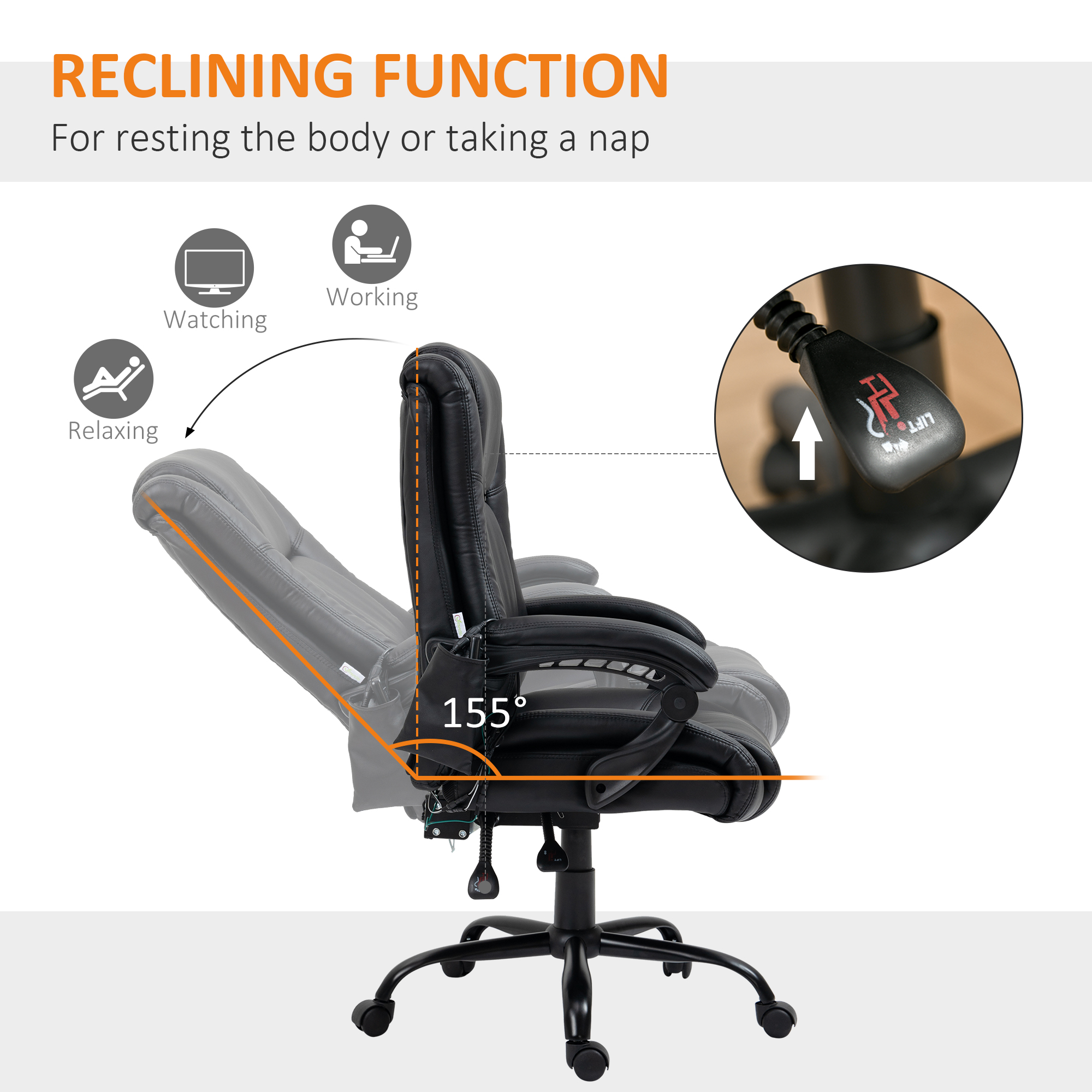 Vinsetto High Back Vibration Massage Office Chair with 6 Vibration ...