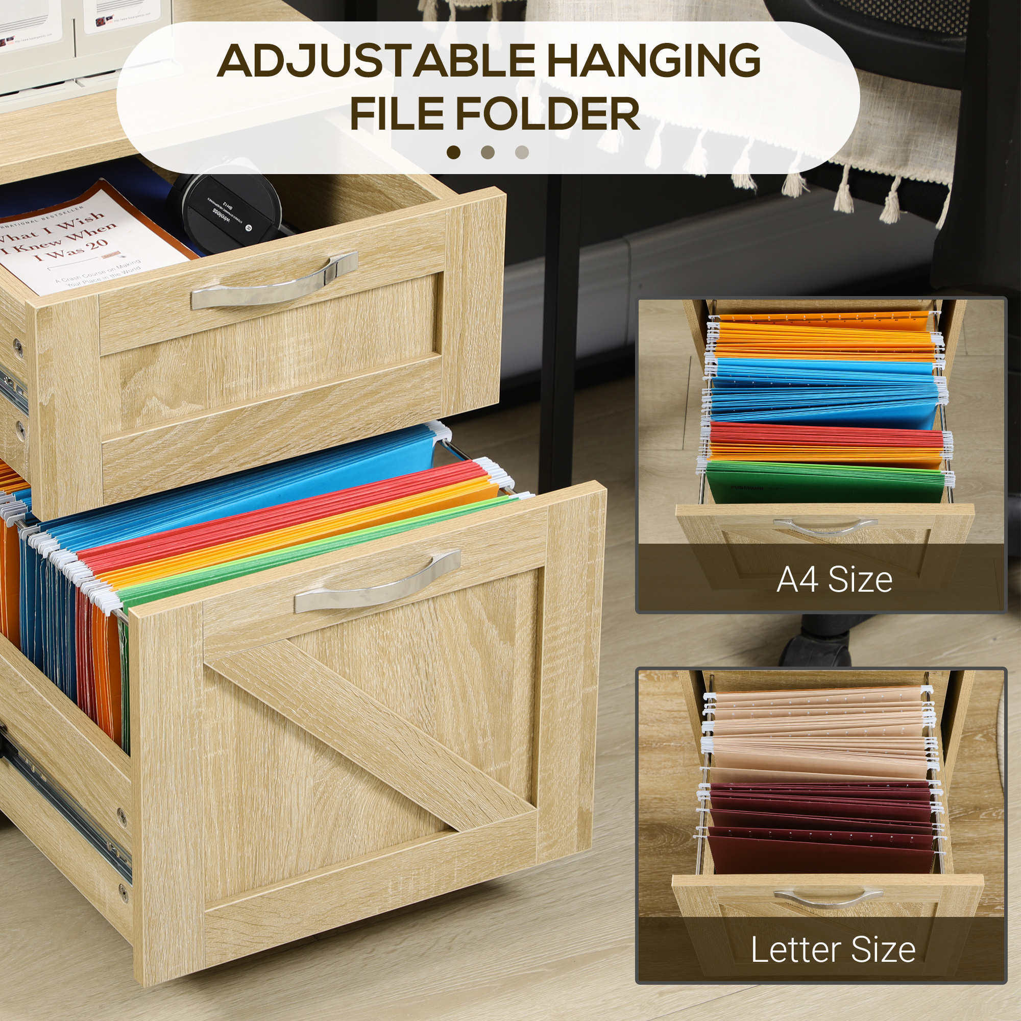 Vinsetto Farmhouse Vertical Filing Cabinet, 2 Drawers File Cabinet with ...