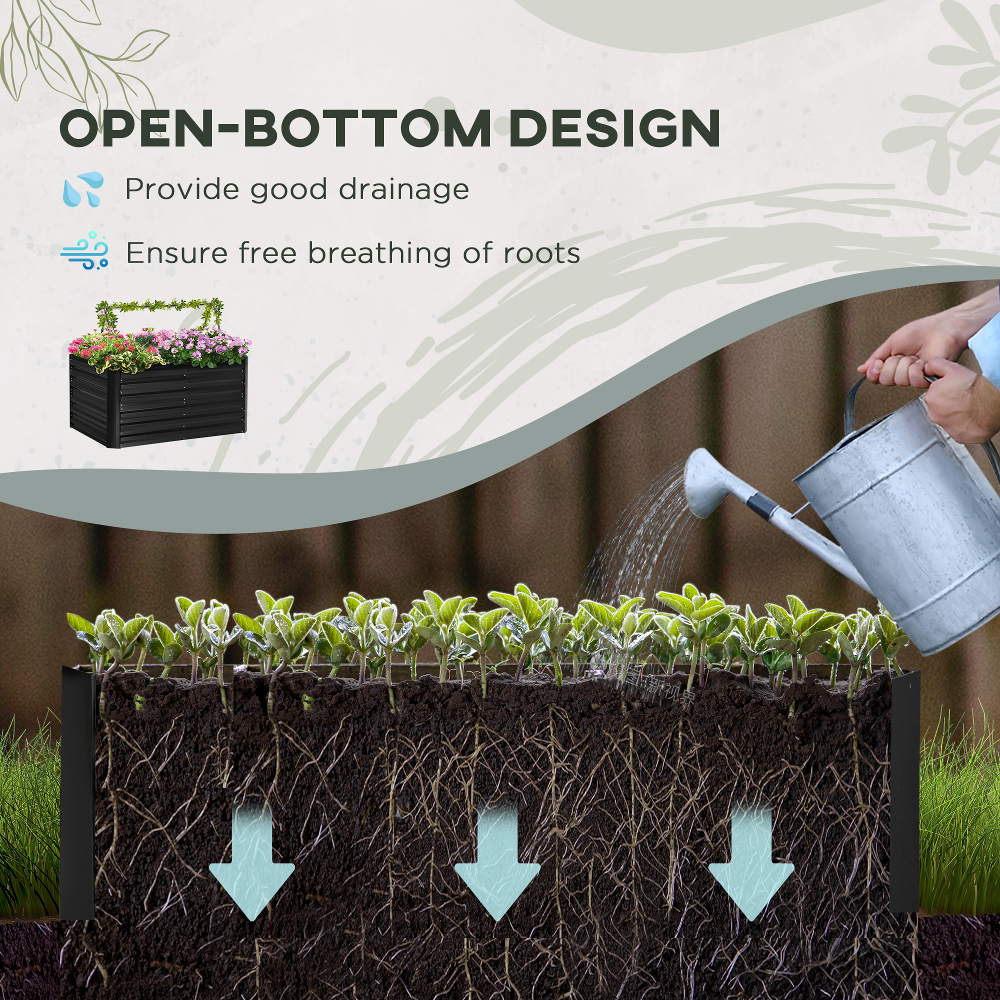 Outsunny 4' x 3' x 2' Raised Garden Bed with Support Rod, Steel Frame ...