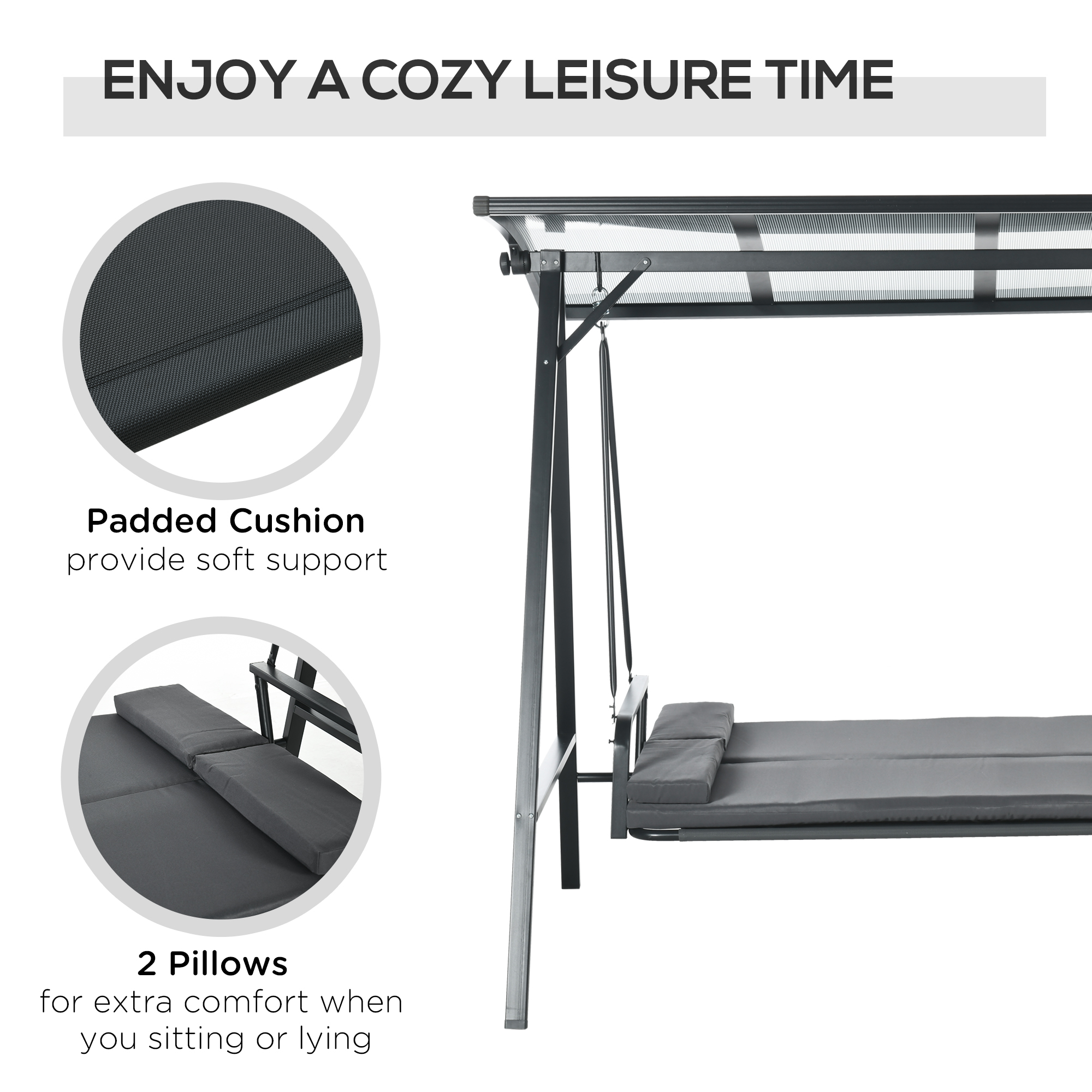 Outsunny 3-Seat Patio Swing Chair, Convertible Swing Hammock Bed with ...