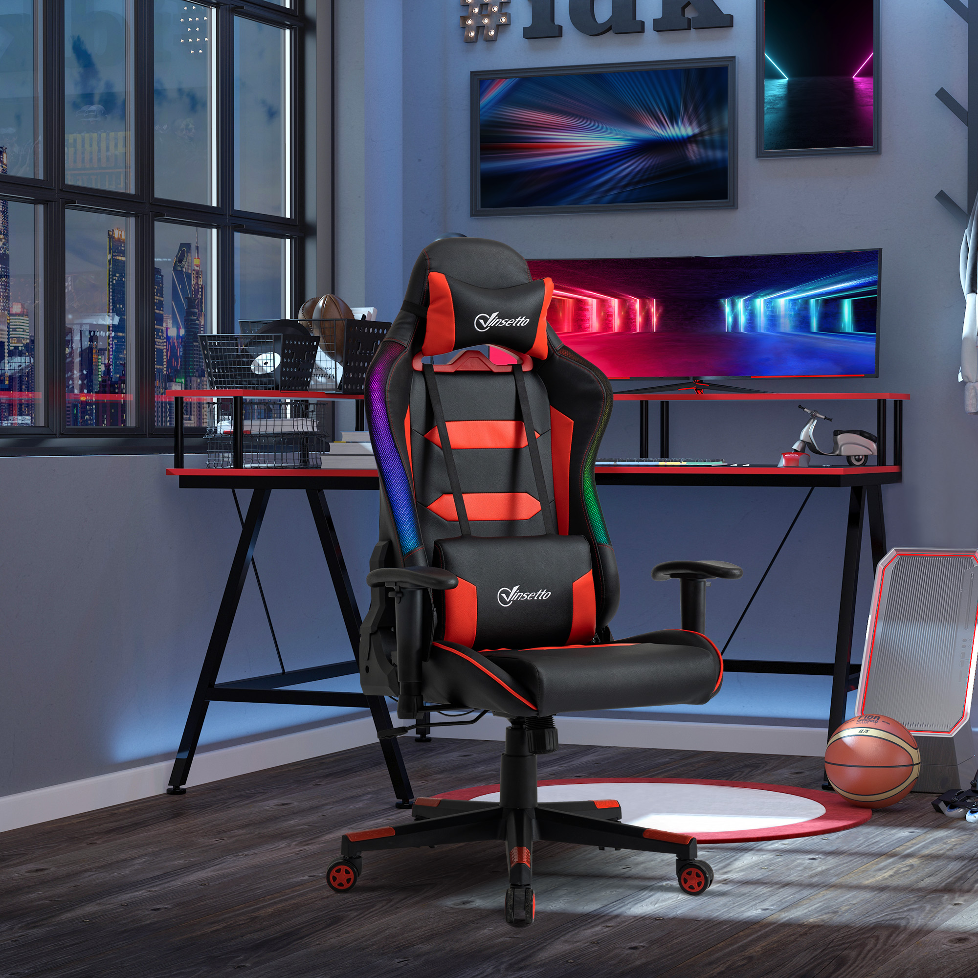 Vinsetto Racing Office Chair with RGB LED Light, Gaming Desk Chair with ...