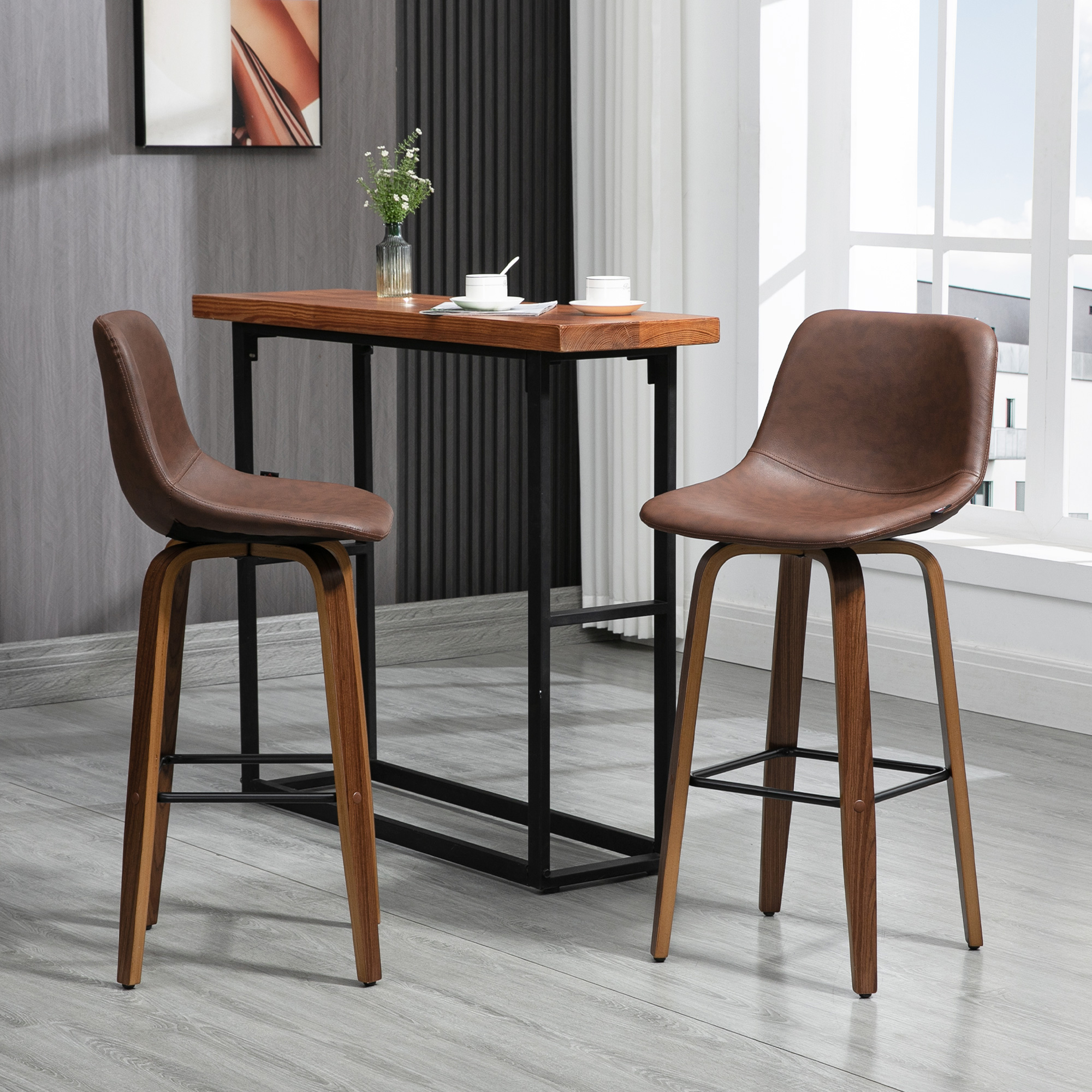 HOMCOM Counter Height Bar stools Set of 2 Mid-Back PU Leather Bar ...