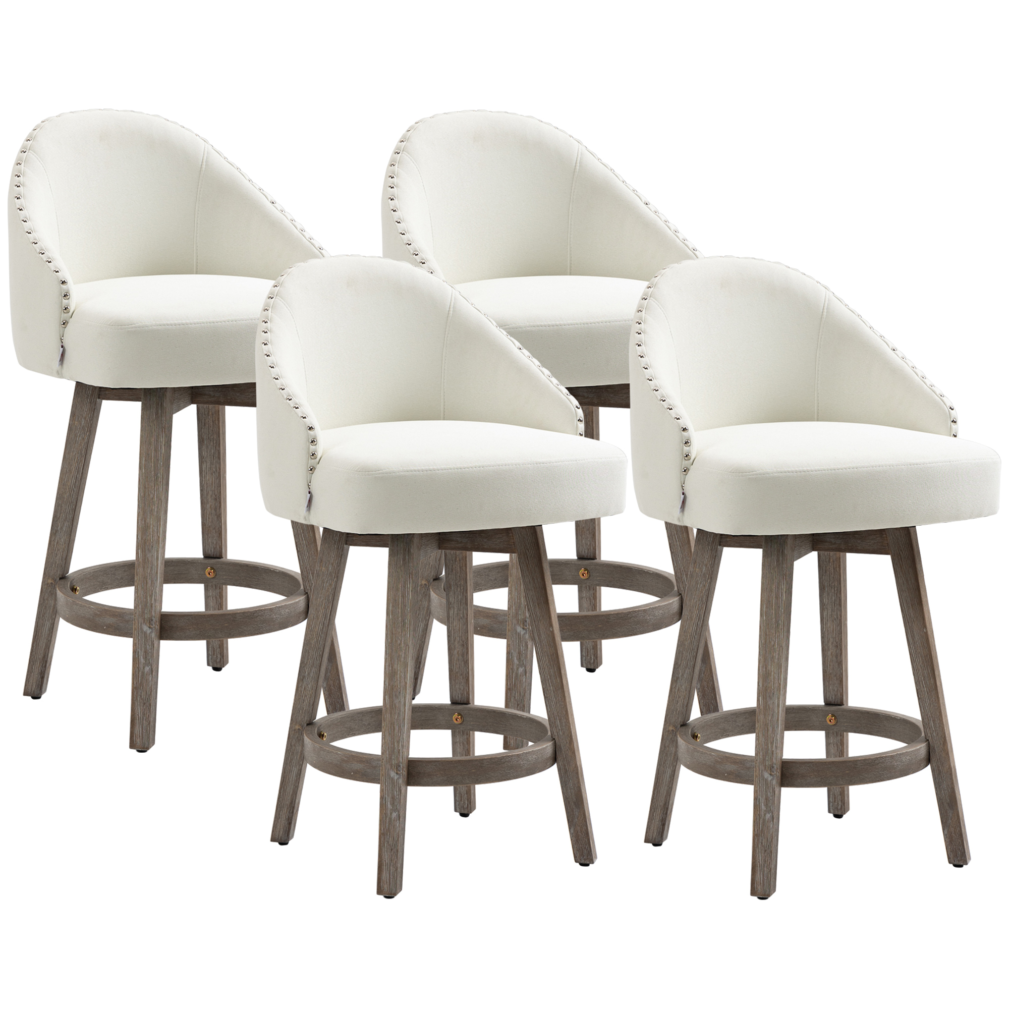 HOMCOM 26" Counter Height Bar Stools, Linen Fabric Kitchen Stools with ...