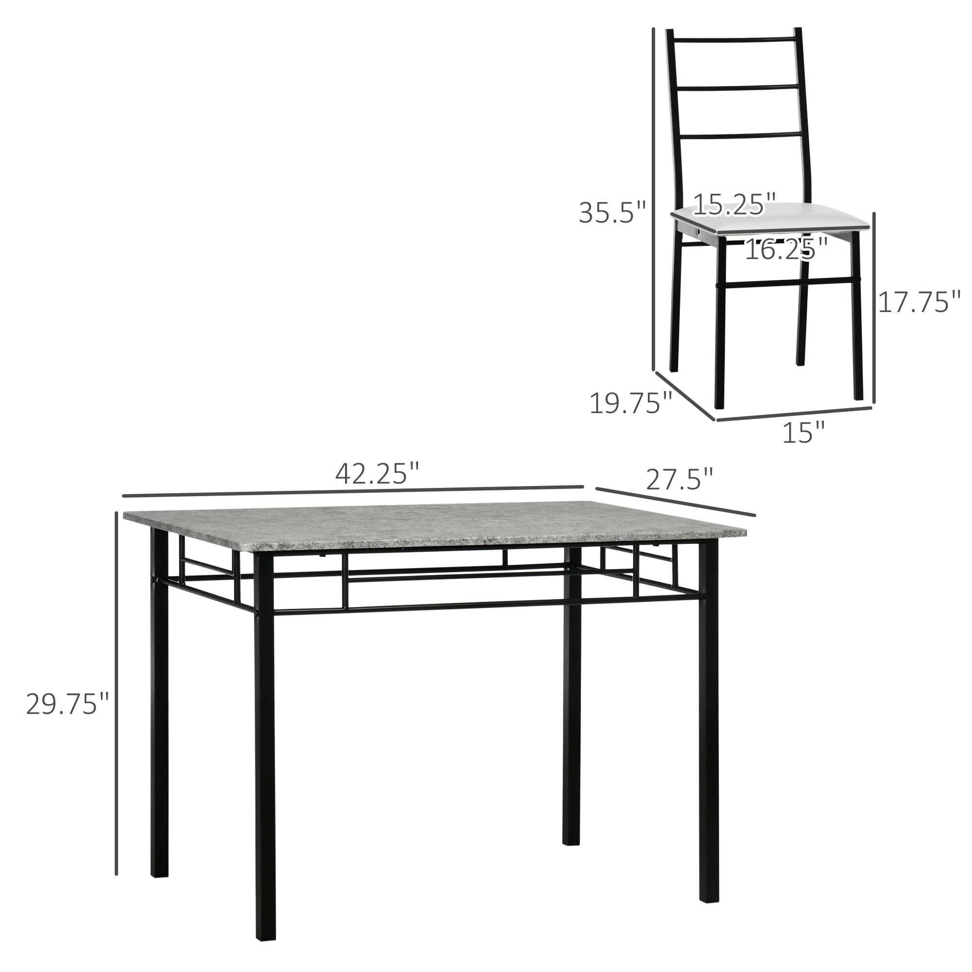HOMCOM Kitchen Table and Chairs for 4, Modern Dining Table Set with ...