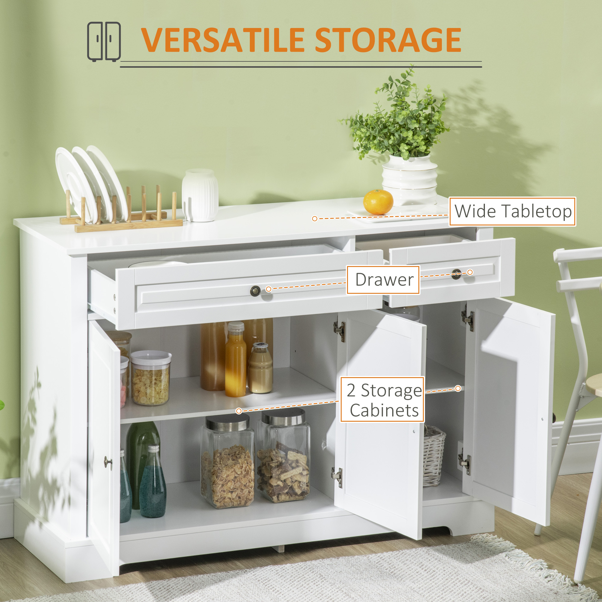 HOMCOM Modern Sideboard Cabinet, Buffet Cabinet with 2 Drawers and ...