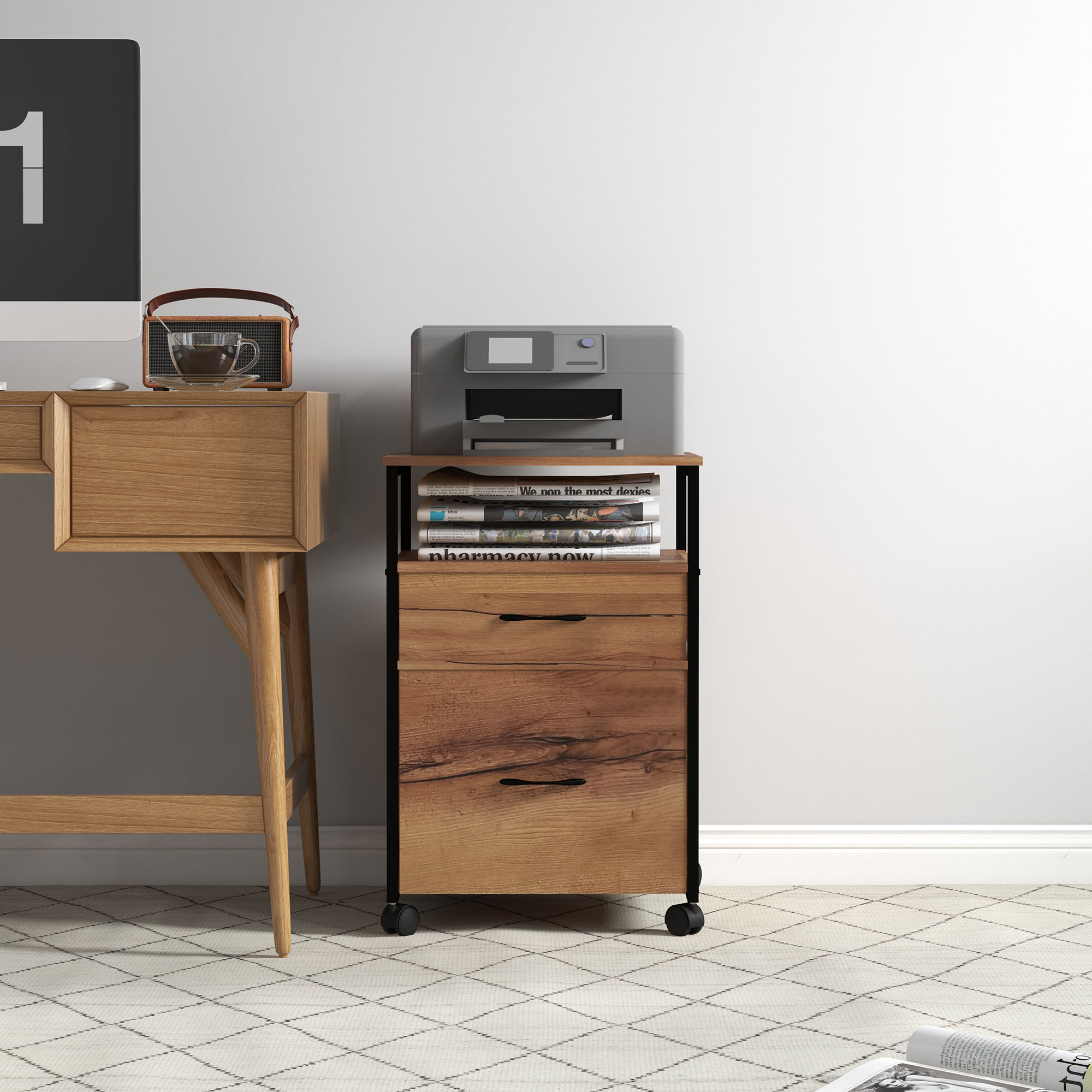 Vinsetto Vertical Filing Cabinet, Mobile File Cabinet with 2 Drawers ...