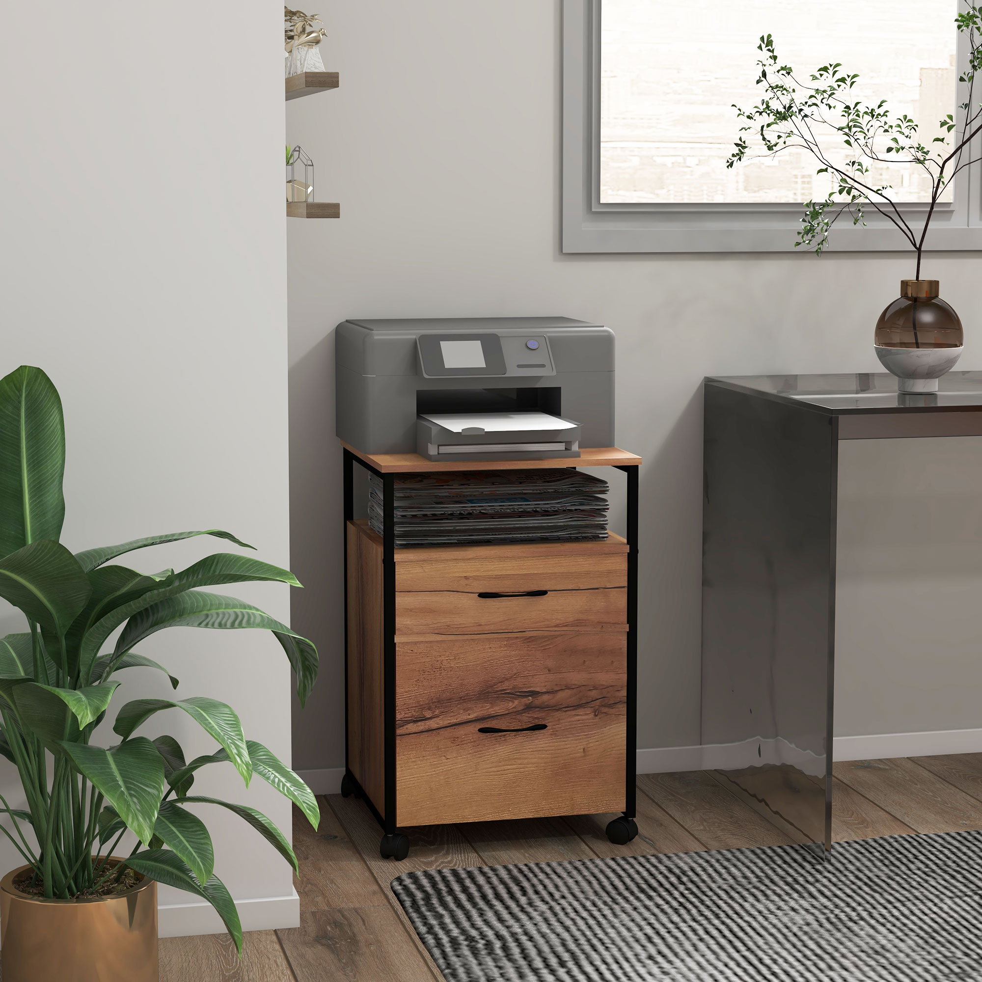Vinsetto Vertical Filing Cabinet, Mobile File Cabinet with 2 Drawers ...