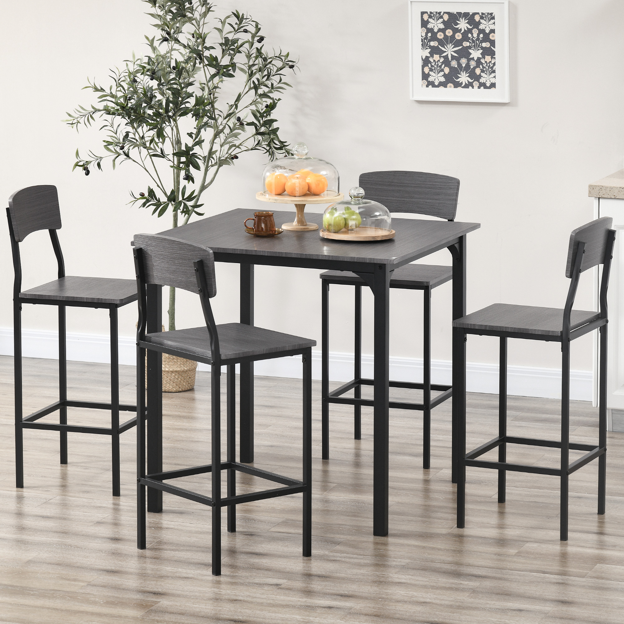 HOMCOM 5 Piece Bar Table Set 35.5"x35.5"x35.5" Gray| Aosom.com