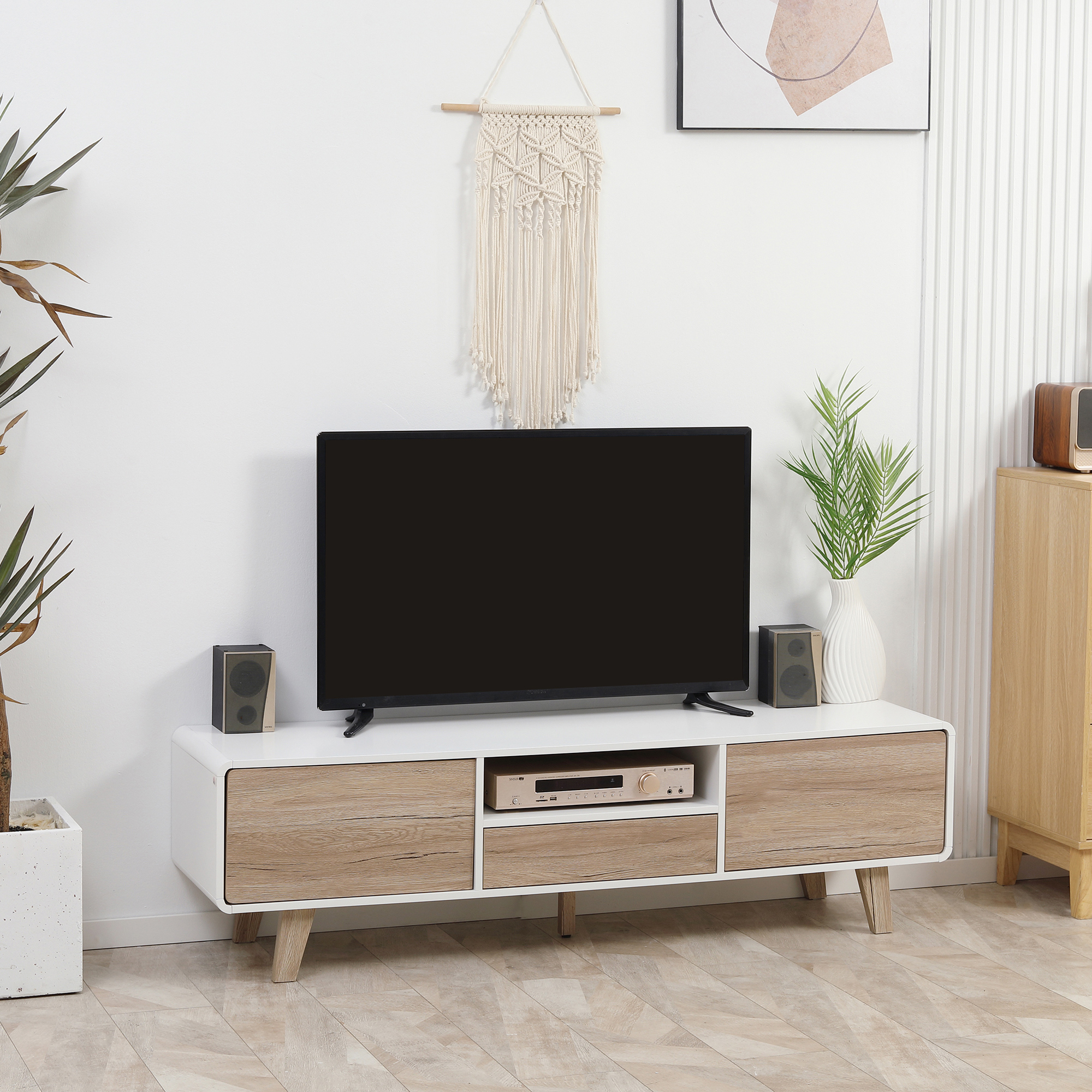 HOMCOM Modern TV Stand Cabinet for TVs up to 60'' Flat Screen with Push ...