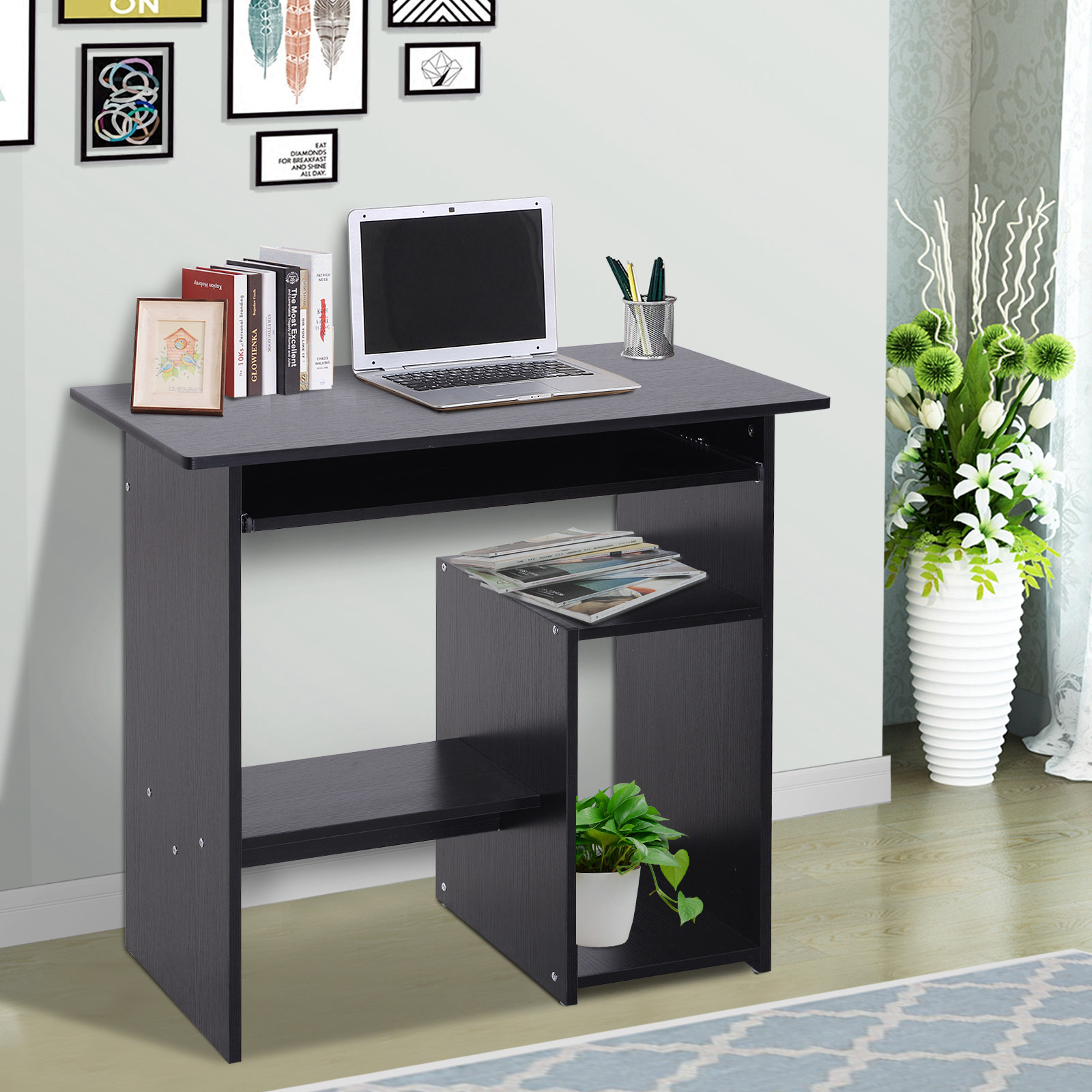 HOMCOM Compact Computer Desk with Keyboard Tray, Storage Shelf & CPU ...