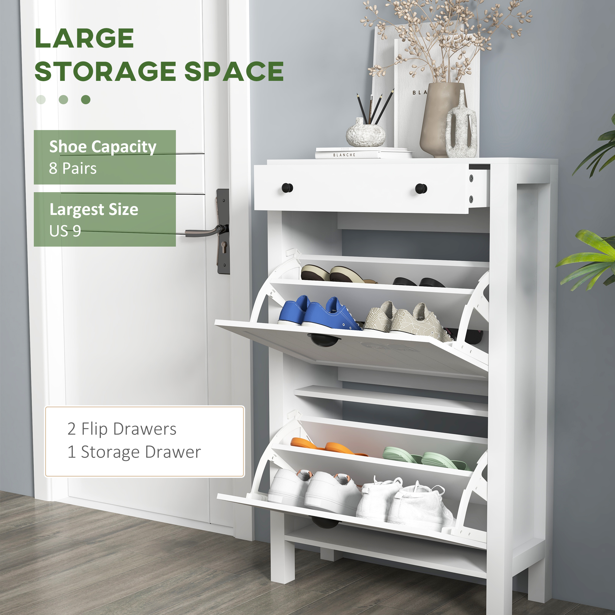 HOMCOM Shoe Storage Cabinet with 2 Flip Drawers for 8 Pairs of Shoes ...