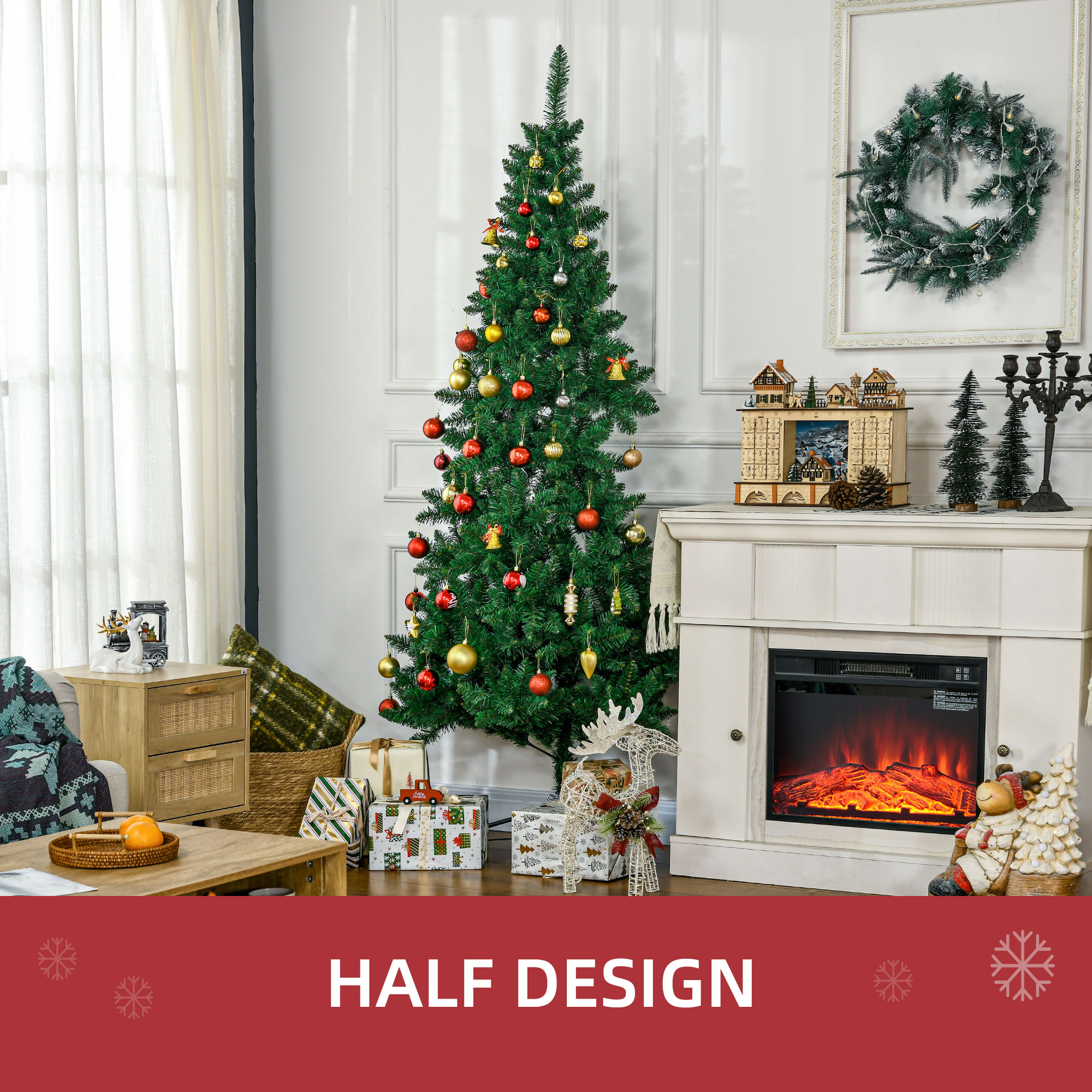 HOMCOM 7' Artificial Half Christmas Trees with Auto Open, Steel Base ...