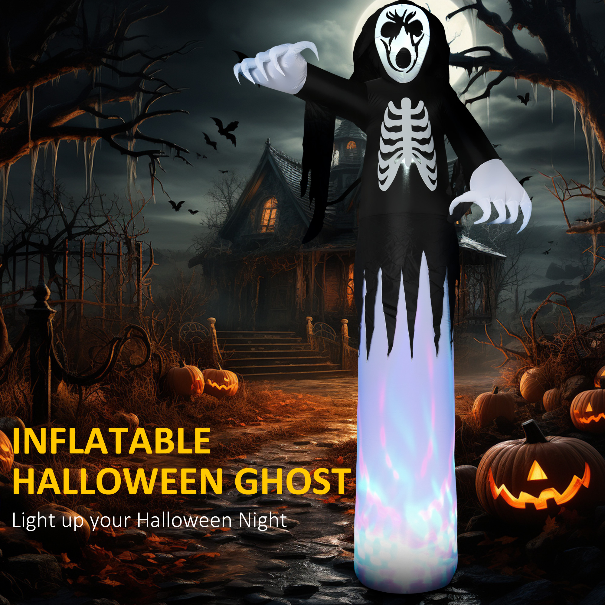 HOMCOM 12ft Inflatable Halloween Decoration Skeleton Ghost, Halloween ...