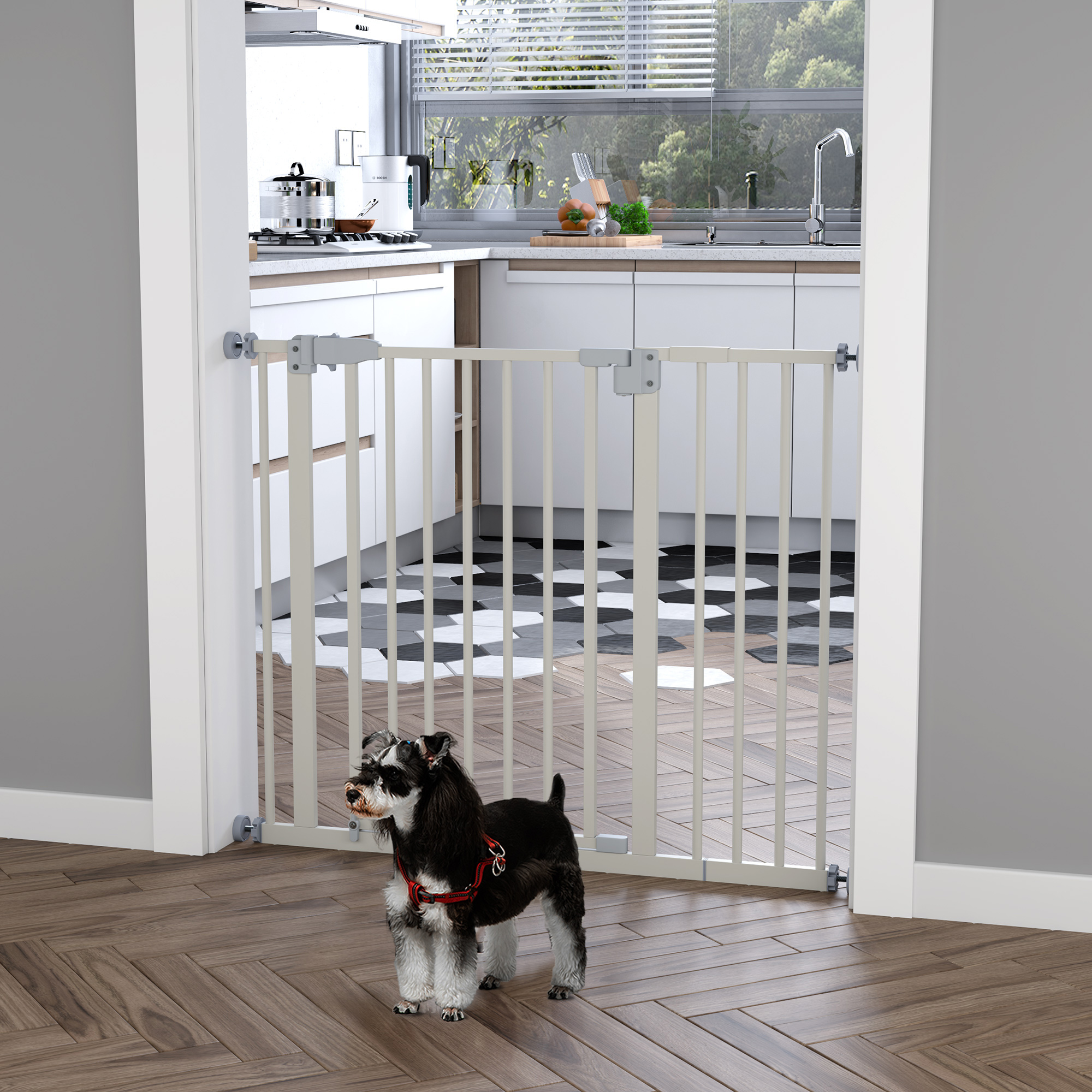 PawHut Dog Safety Gate Walk Through Pet Gates Pressure Fit, Auto Close ...