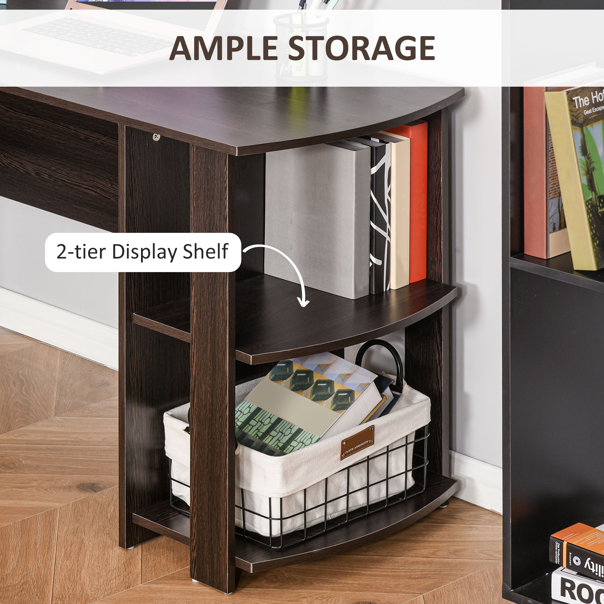 HOMCOM L-Shaped Desk Dark Brown Computer Workstation with Storage ...