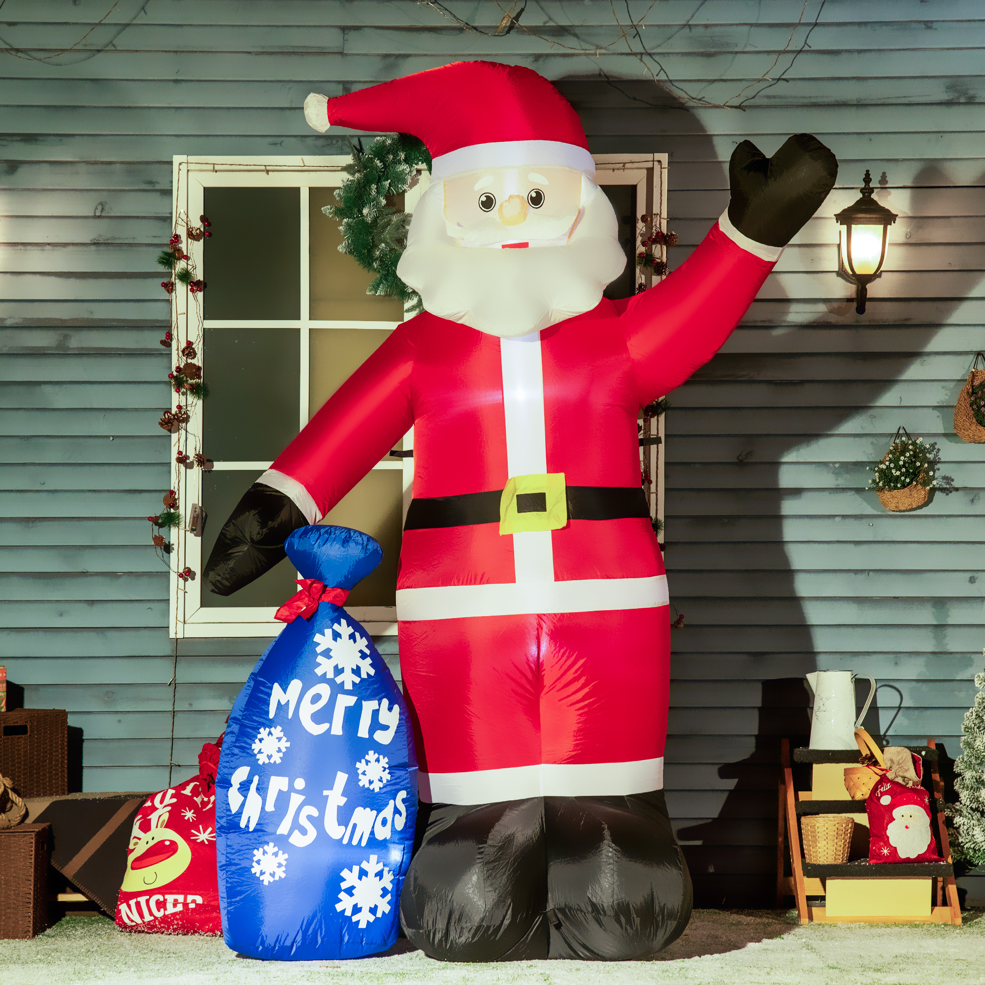 Outsunny 8ft Inflatable Christmas Smiling Santa Claus with Gift Bag ...