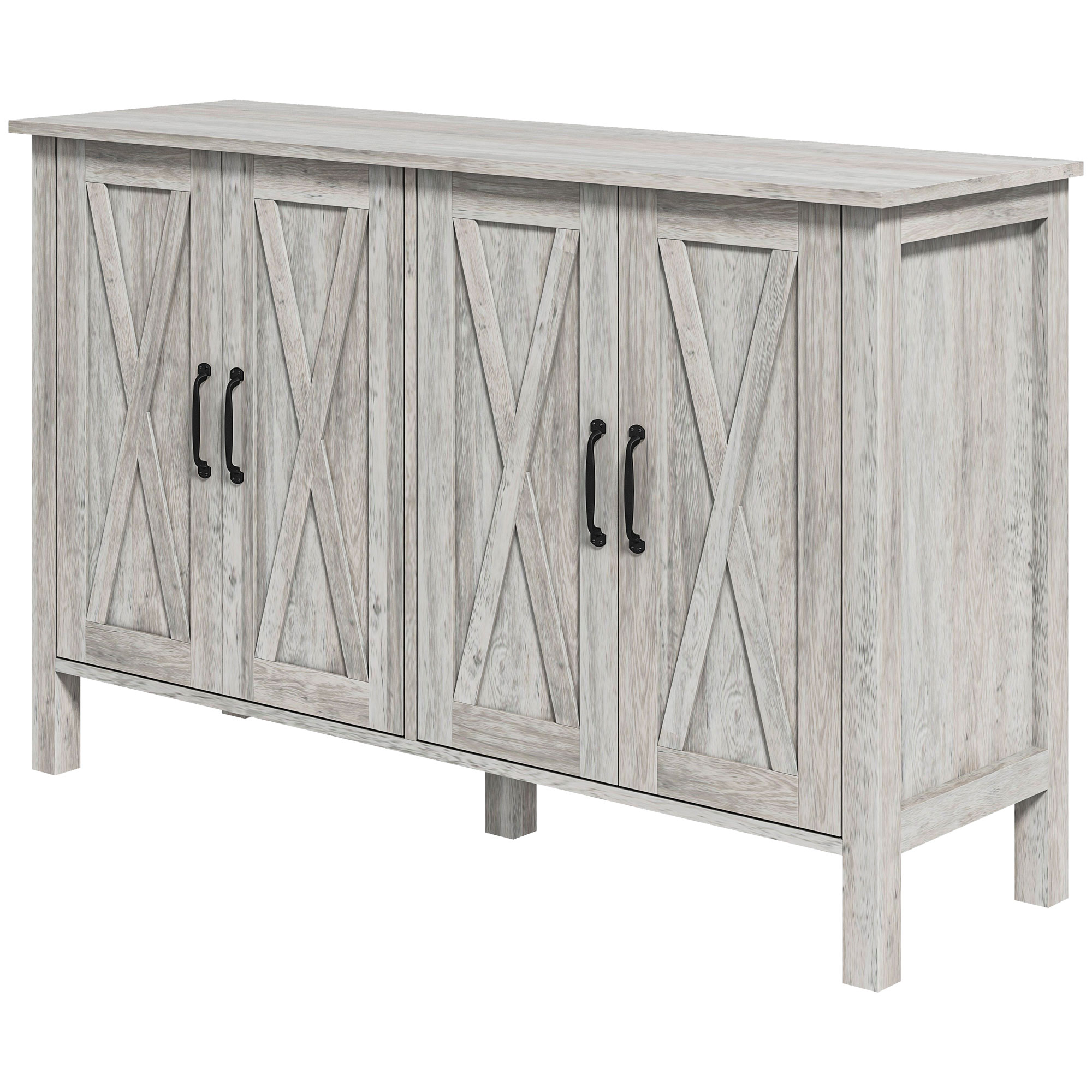 HOMCOM Sideboard Buffet with 4 Barn Doors and 2 Adjustable Shelves ...