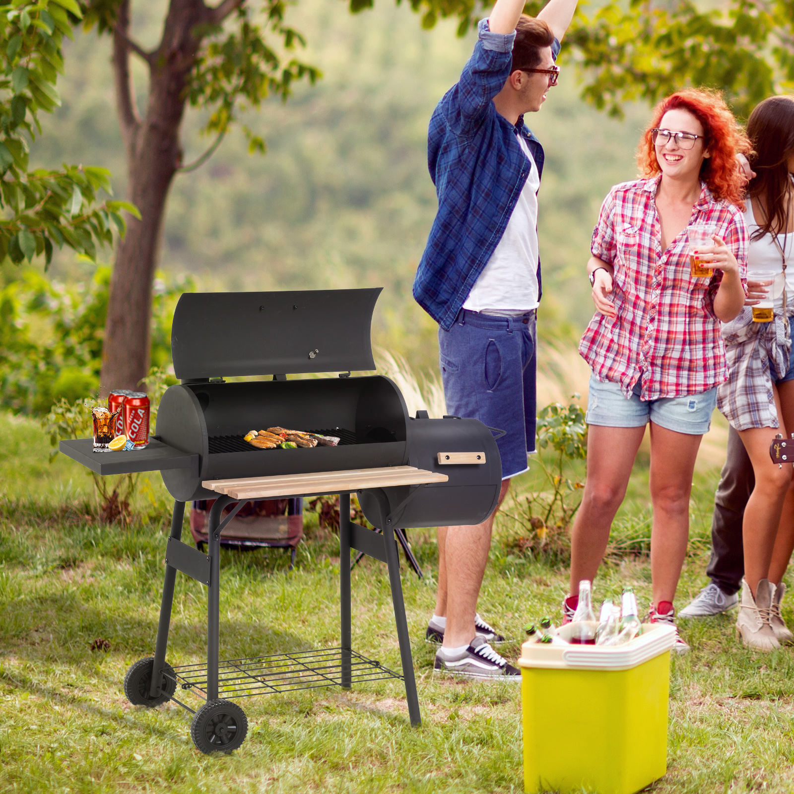 Outsunny 48 inch Charcoal Grill Outdoor Camp Picnic Barbecue Cooker w ...
