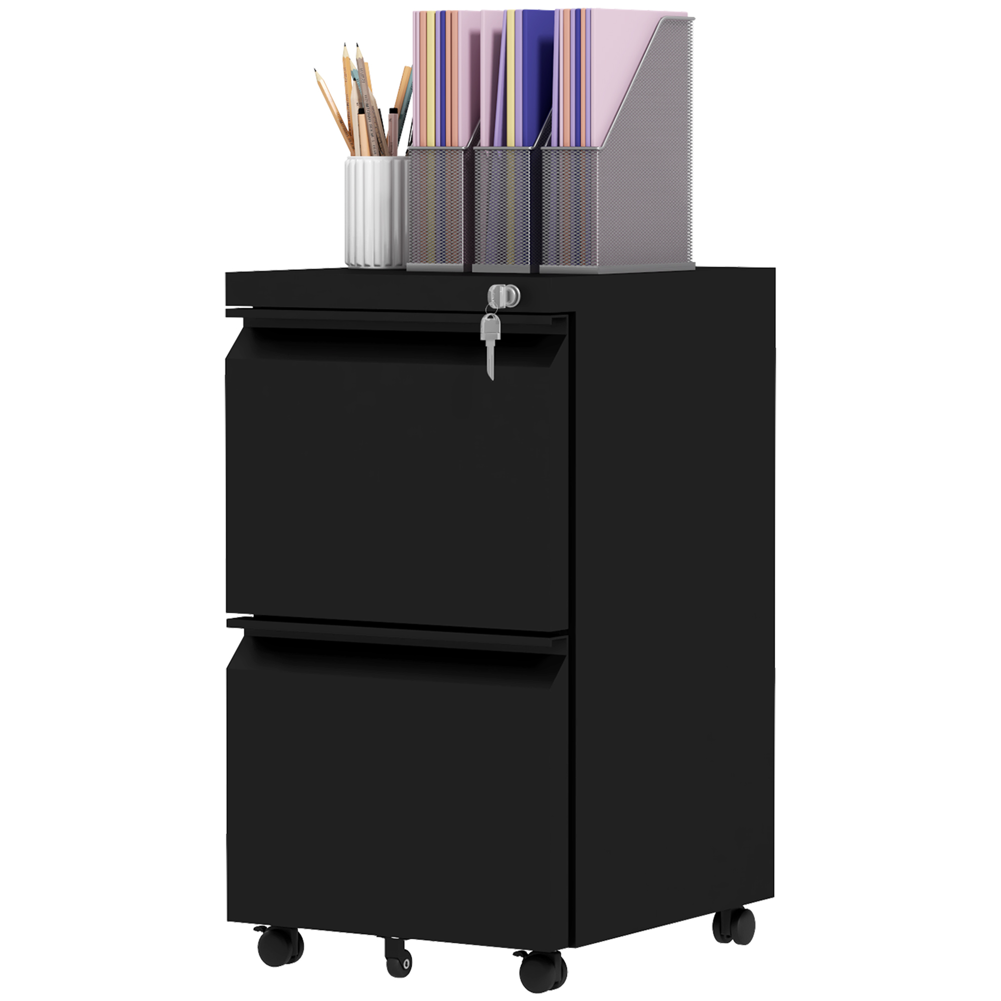 Vinsetto Mobile Vertical Filing Cabinet with Lock, 2-Drawer Steel File ...