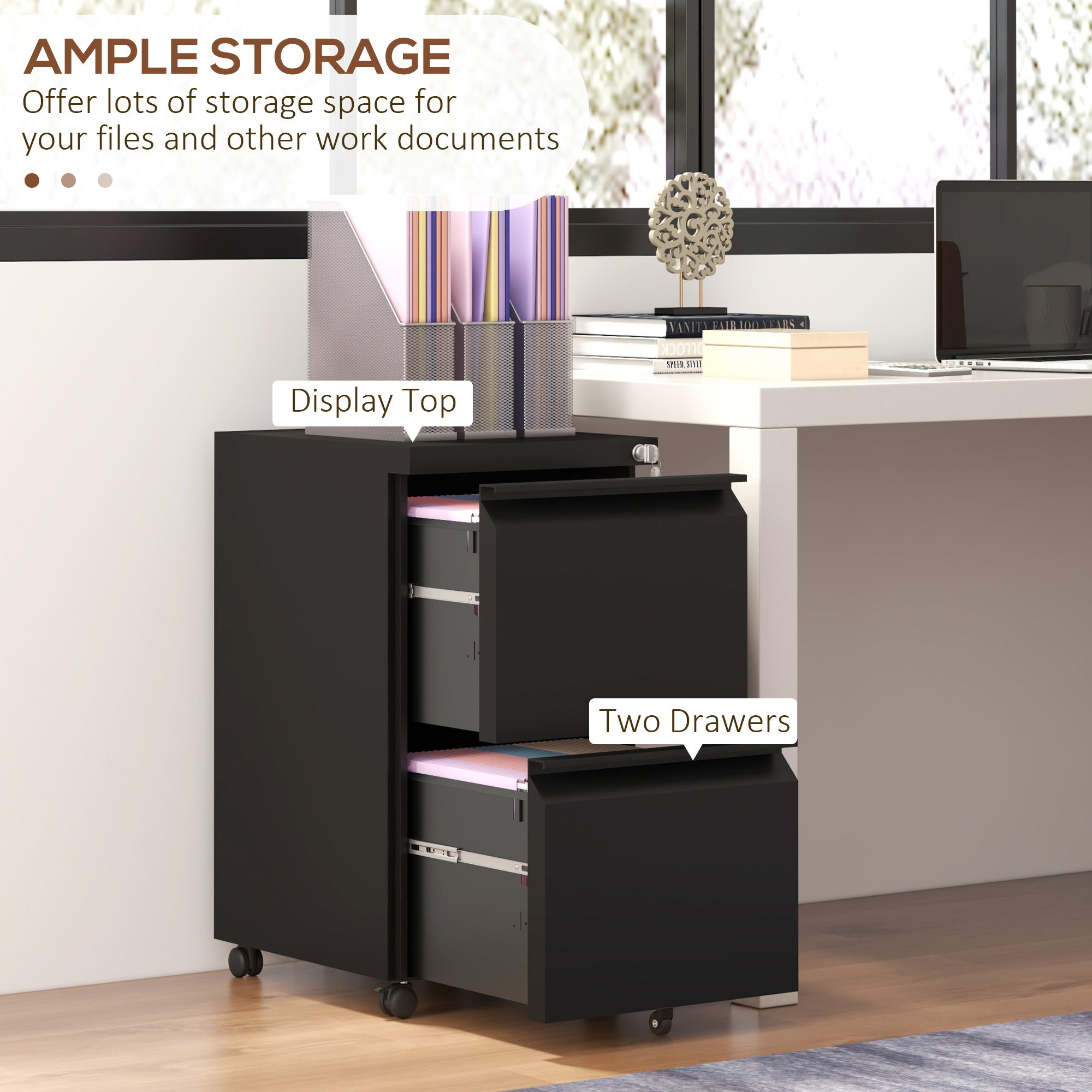 Vinsetto Mobile Vertical Filing Cabinet with Lock, 2-Drawer Steel File ...