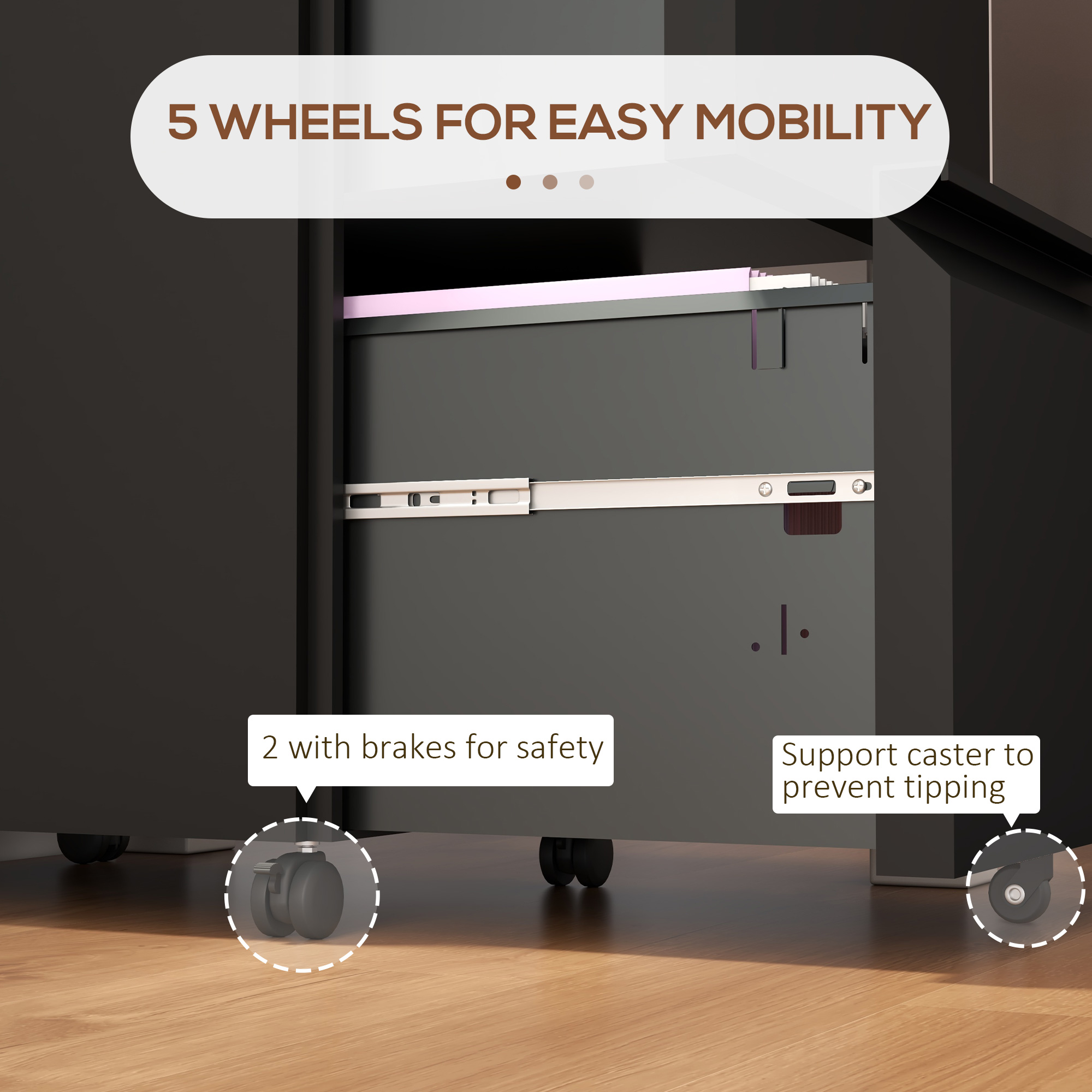 Vinsetto Mobile Vertical Filing Cabinet with Lock, 2-Drawer Steel File ...
