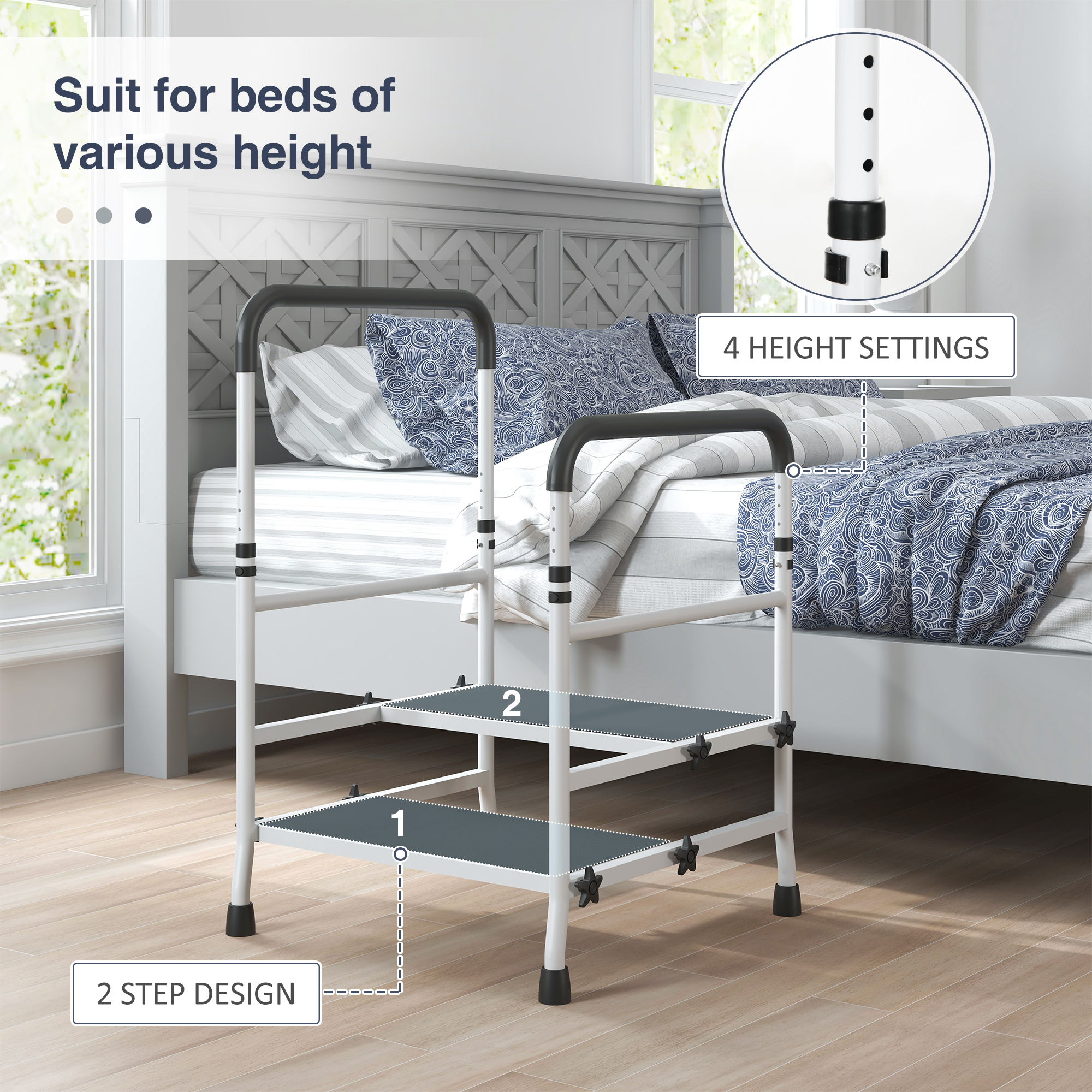 HOMCOM Bedside Step Stool with Handles for Adults, Seniors, 2 Step ...