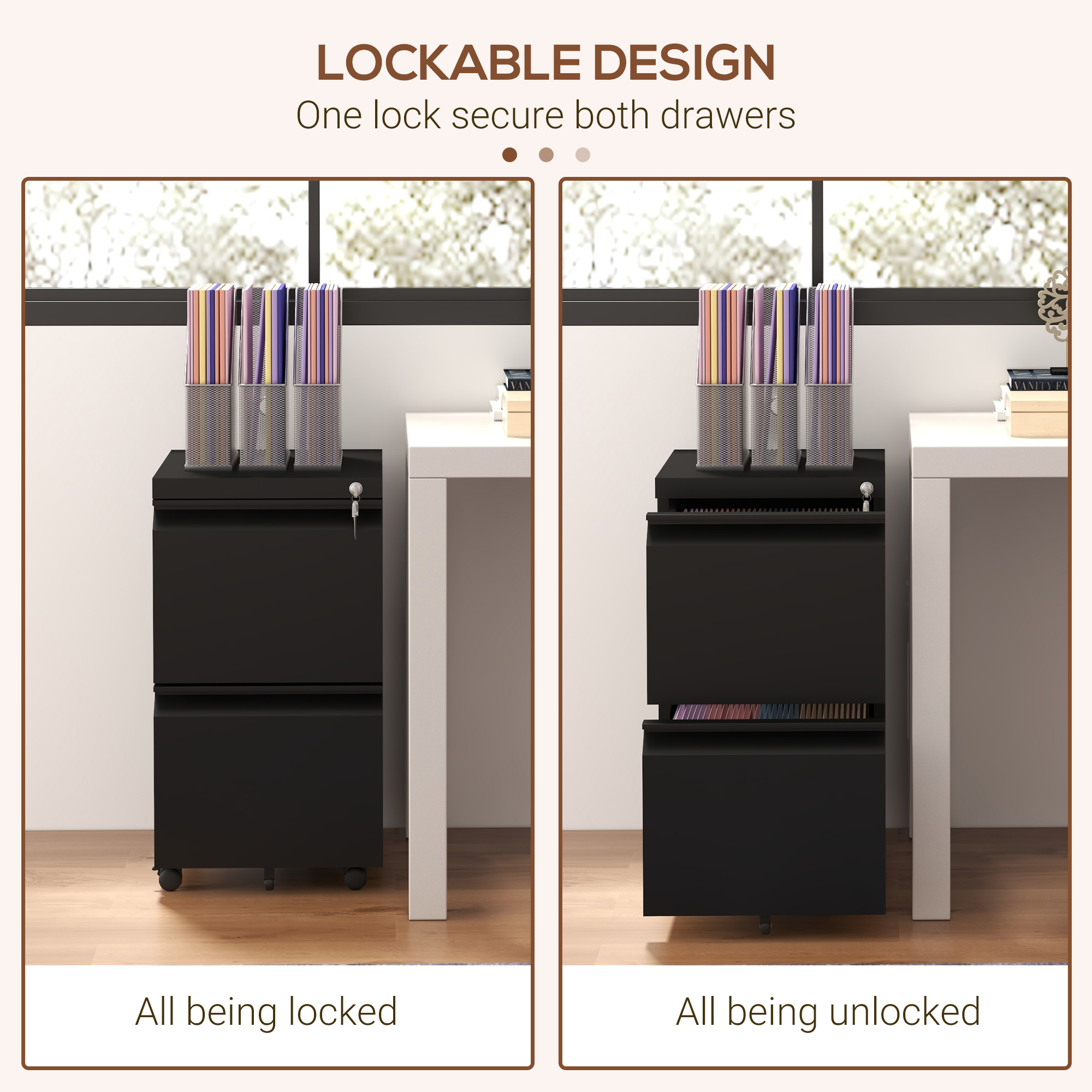 Vinsetto Mobile Vertical Filing Cabinet with Lock, 2-Drawer Steel File ...