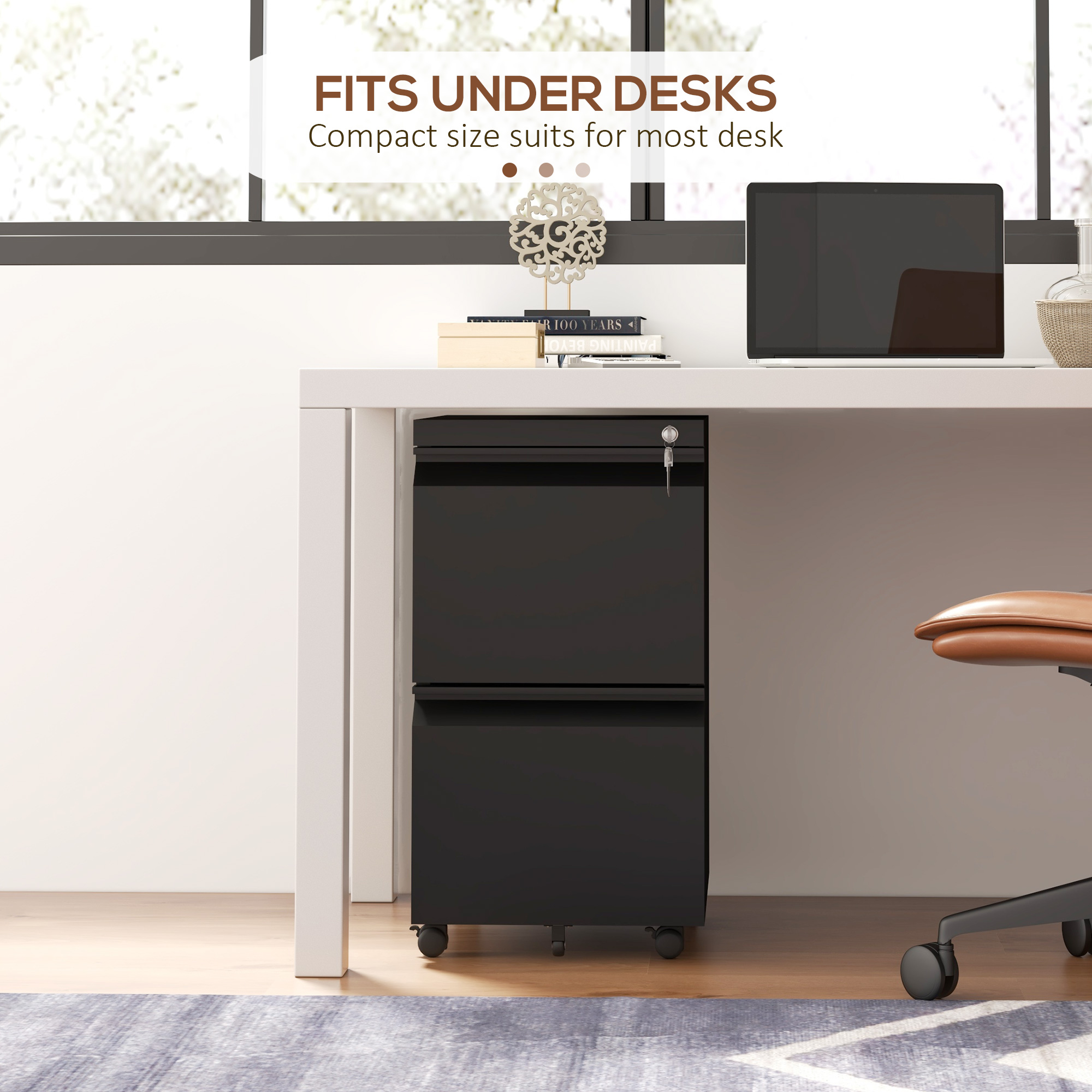 Vinsetto Mobile Vertical Filing Cabinet with Lock, 2-Drawer Steel File ...