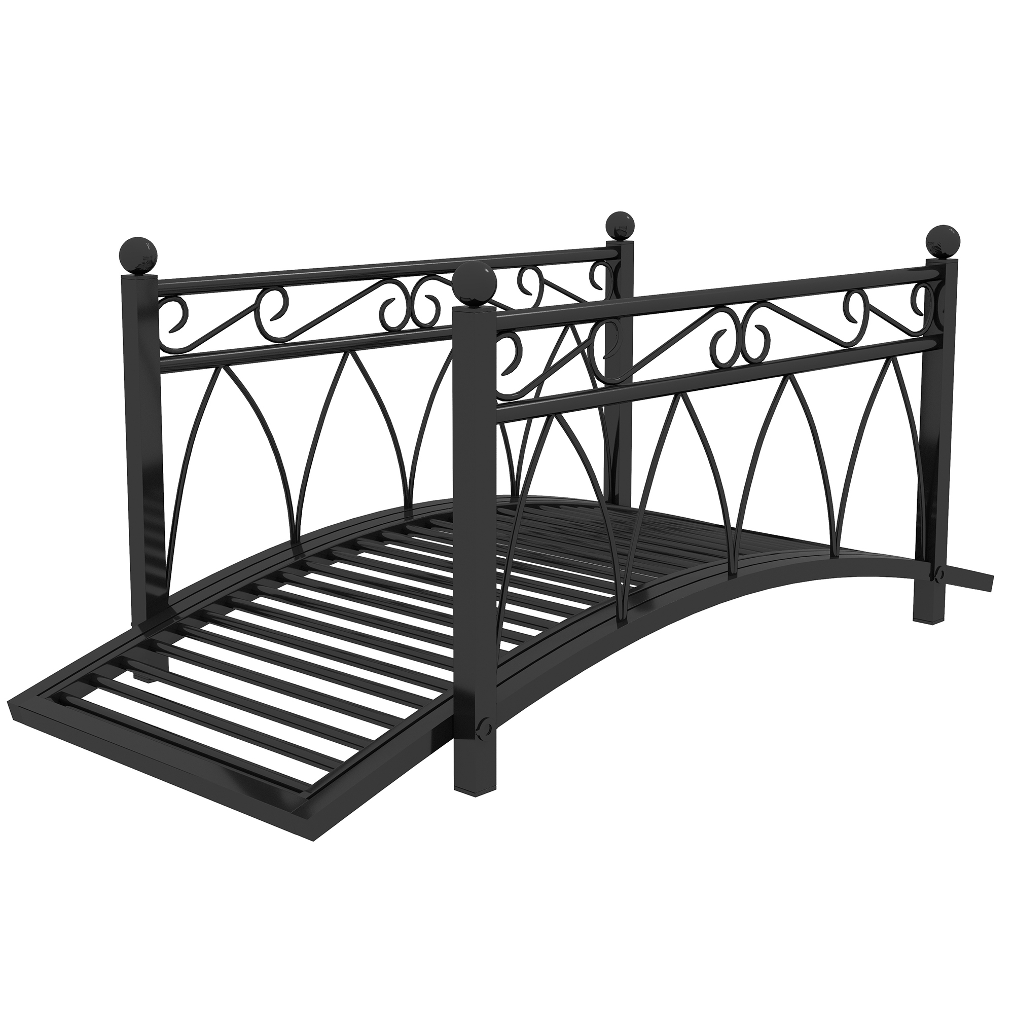 Outsunny 3.3' Metal Arch Zen Garden Pond Bridg with Safety Siderails ...