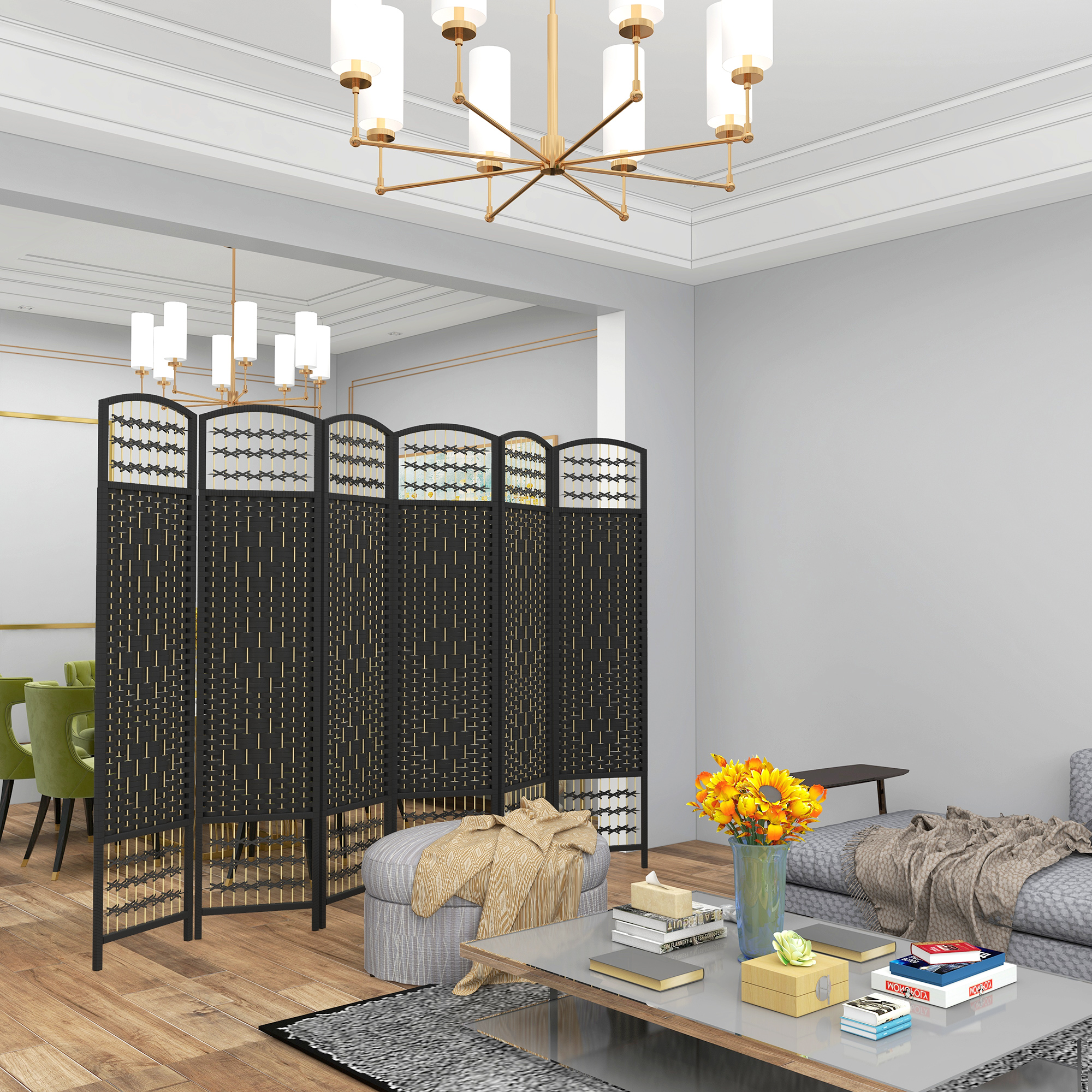 HOMCOM 6 Panel Folding Room Divider, Portable Privacy Screen, Wave ...