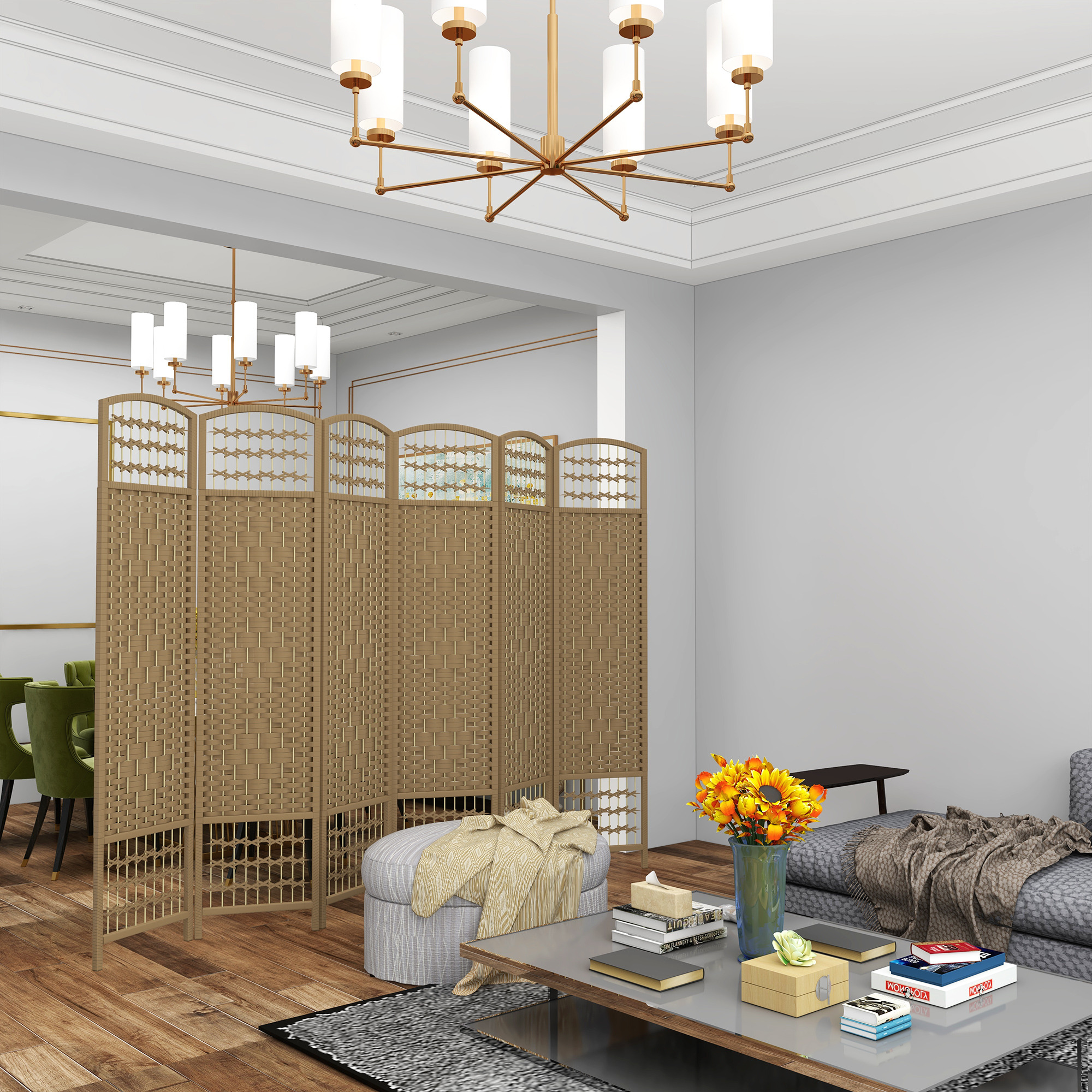 HOMCOM 6 Panel Folding Room Divider, Portable Privacy Screen, Wave ...