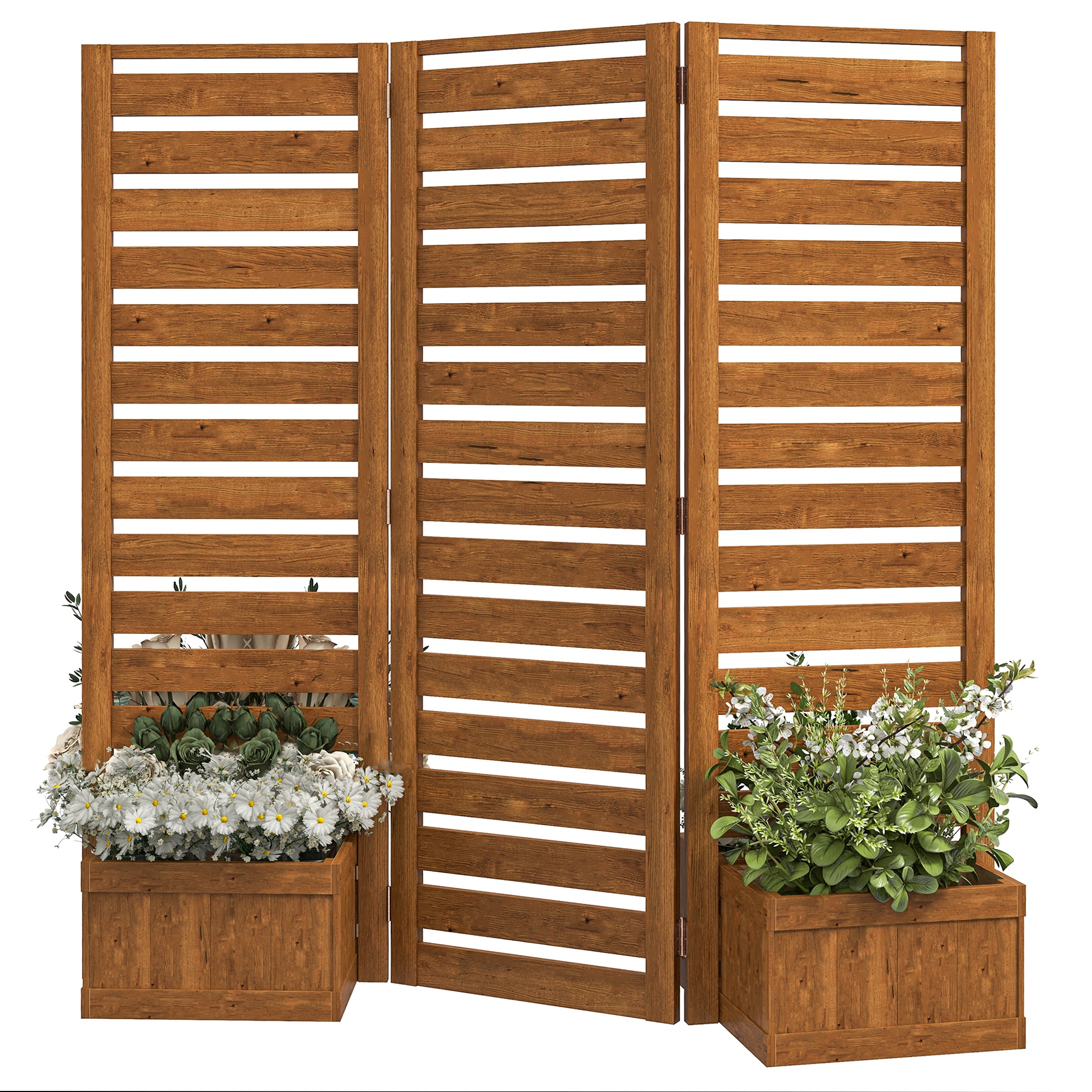 Outsunny 4 Planter Box with Wood Privacy Screen, Flower Pot Vegetable ...