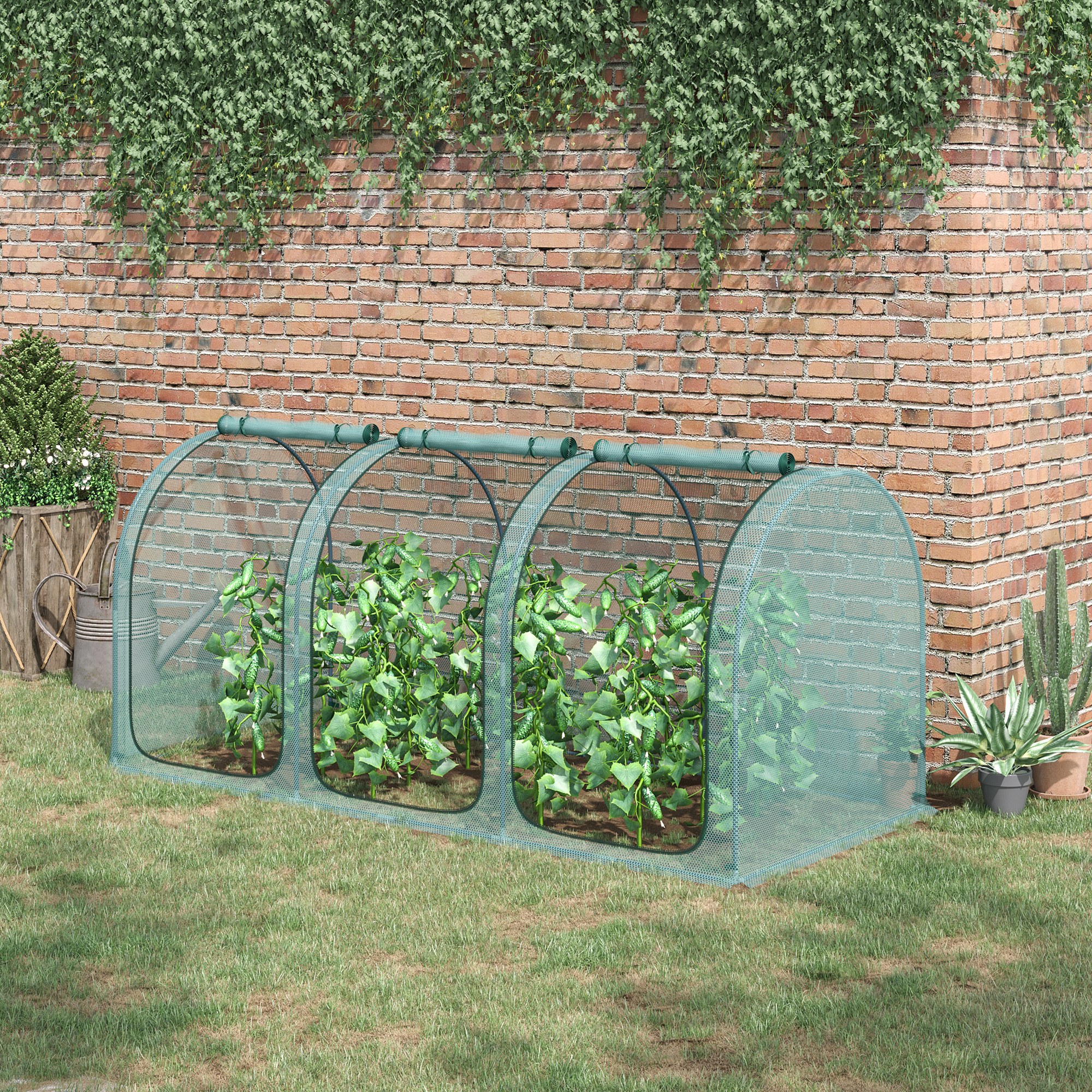 Outsunny 9' x 4' Crop Cage, Garden Plant Protector, with 3 Zippered ...