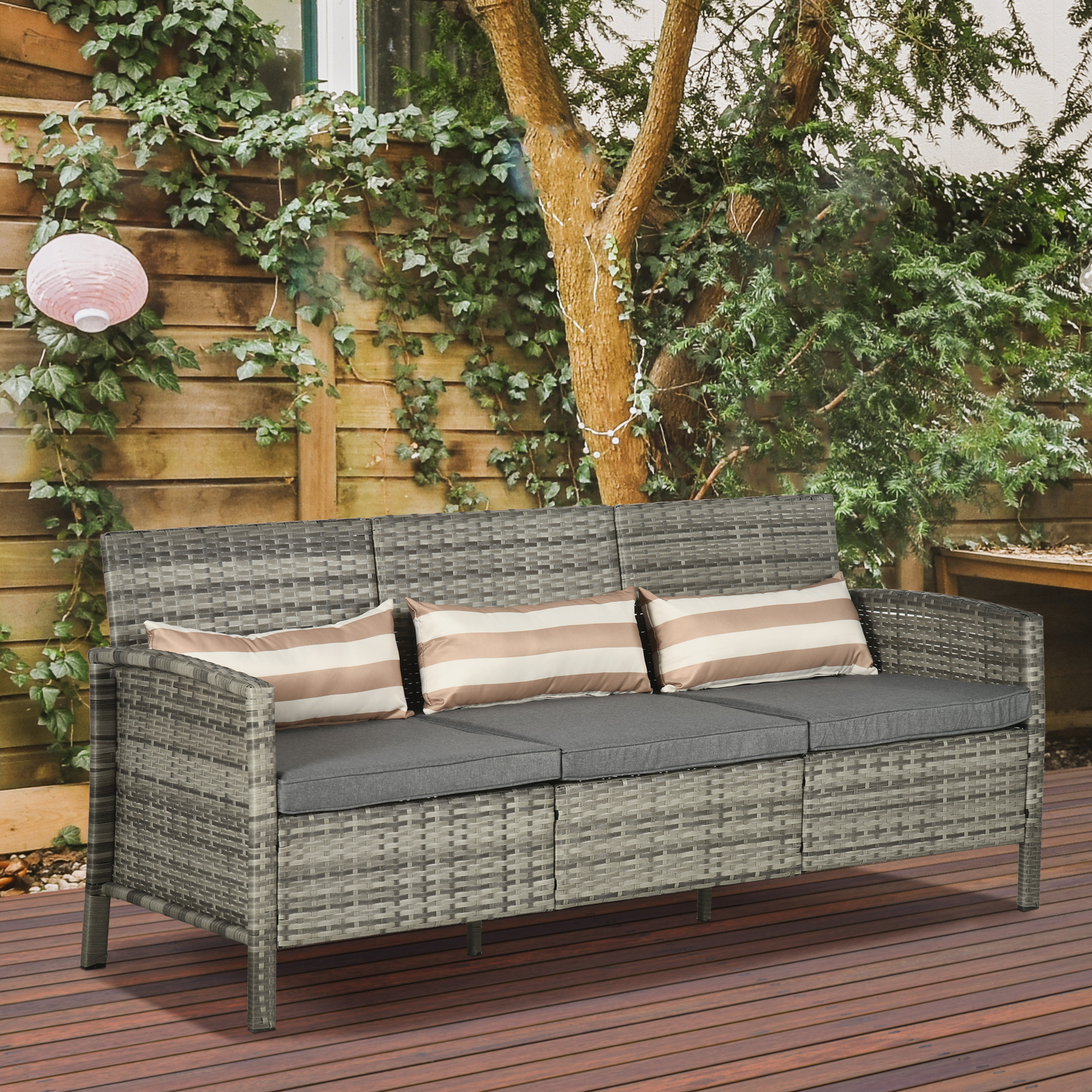Outsunny 3-Seater Wicker Sofa, PE Rattan Outdoor Couch Conversation ...