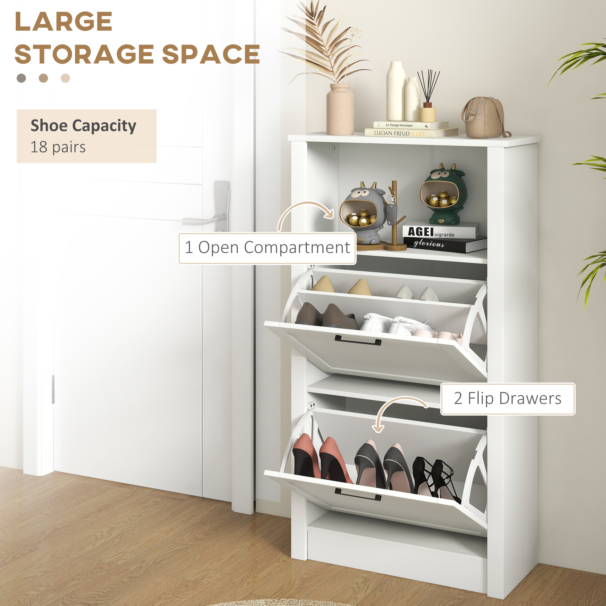 HOMCOM Shoe Cabinet, Freestanding Shoe Storage w/ 2 Flip Drawers ...