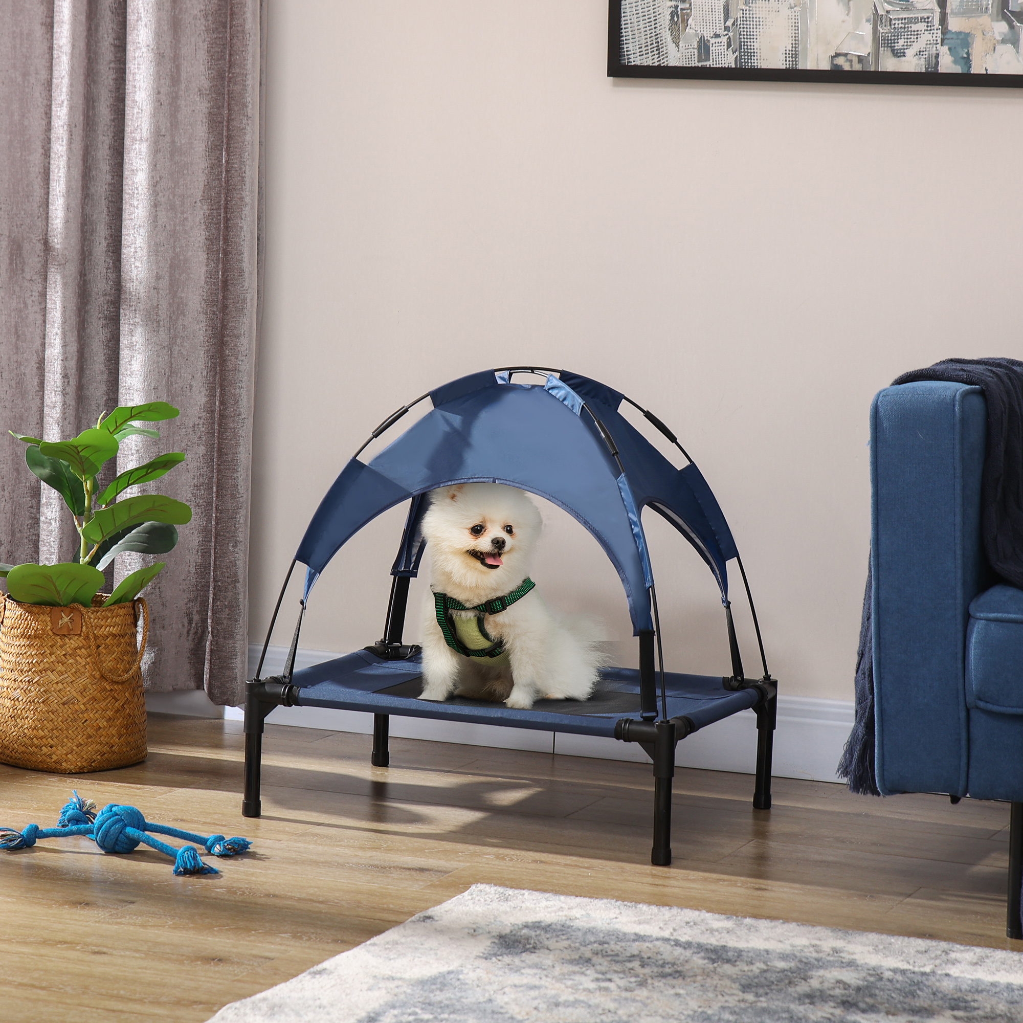 PawHut Elevated Cooling Pet Bed Portable Raised Dog Cot with Canopy for ...