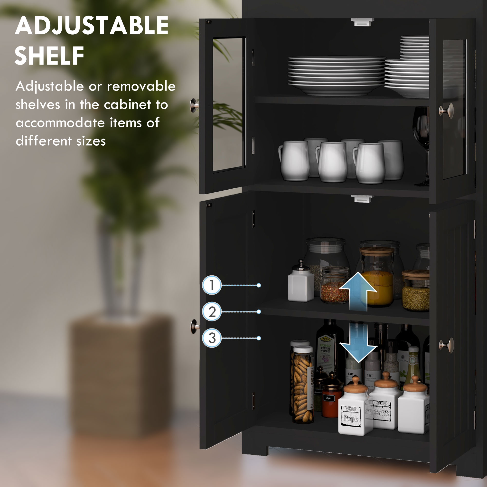 HOMCOM 63" Small Buffet with Hutch, 4-Door Kitchen Pantry Storage ...