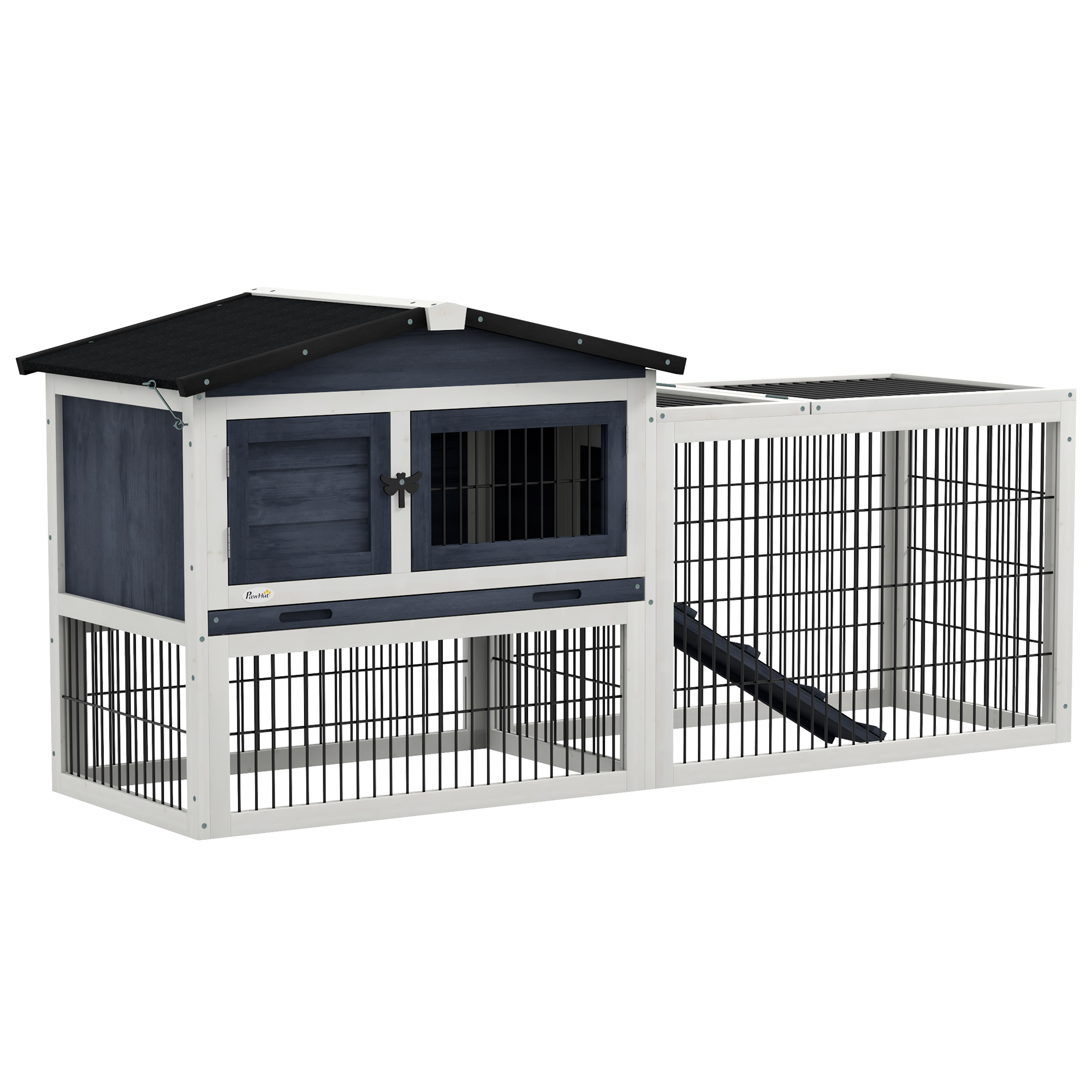 PawHut 2 Level 59" Outdoor Rabbit Hutch with Openable Top, Dark Gray ...