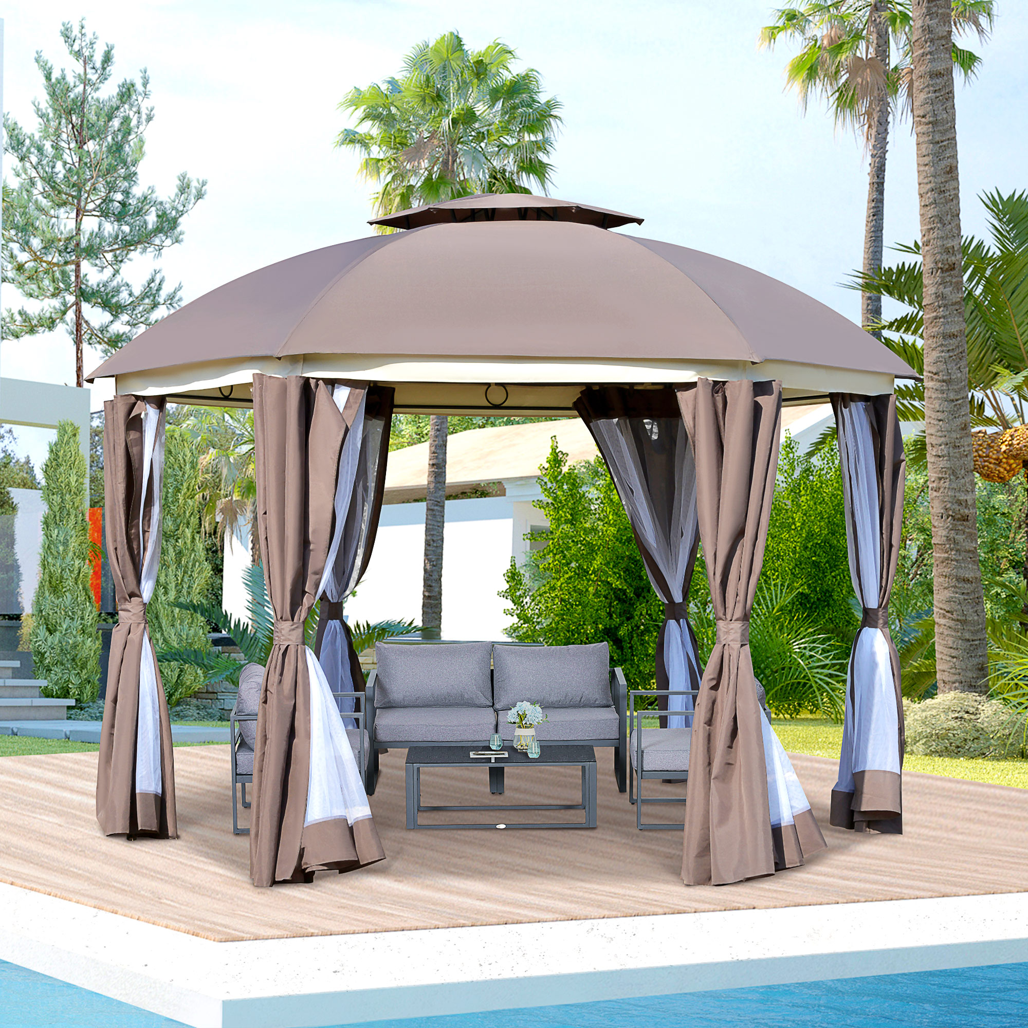 Outsunny 12' x 12' Outdoor Gazebo Canopy, Dome Patio Gazebo Netting ...