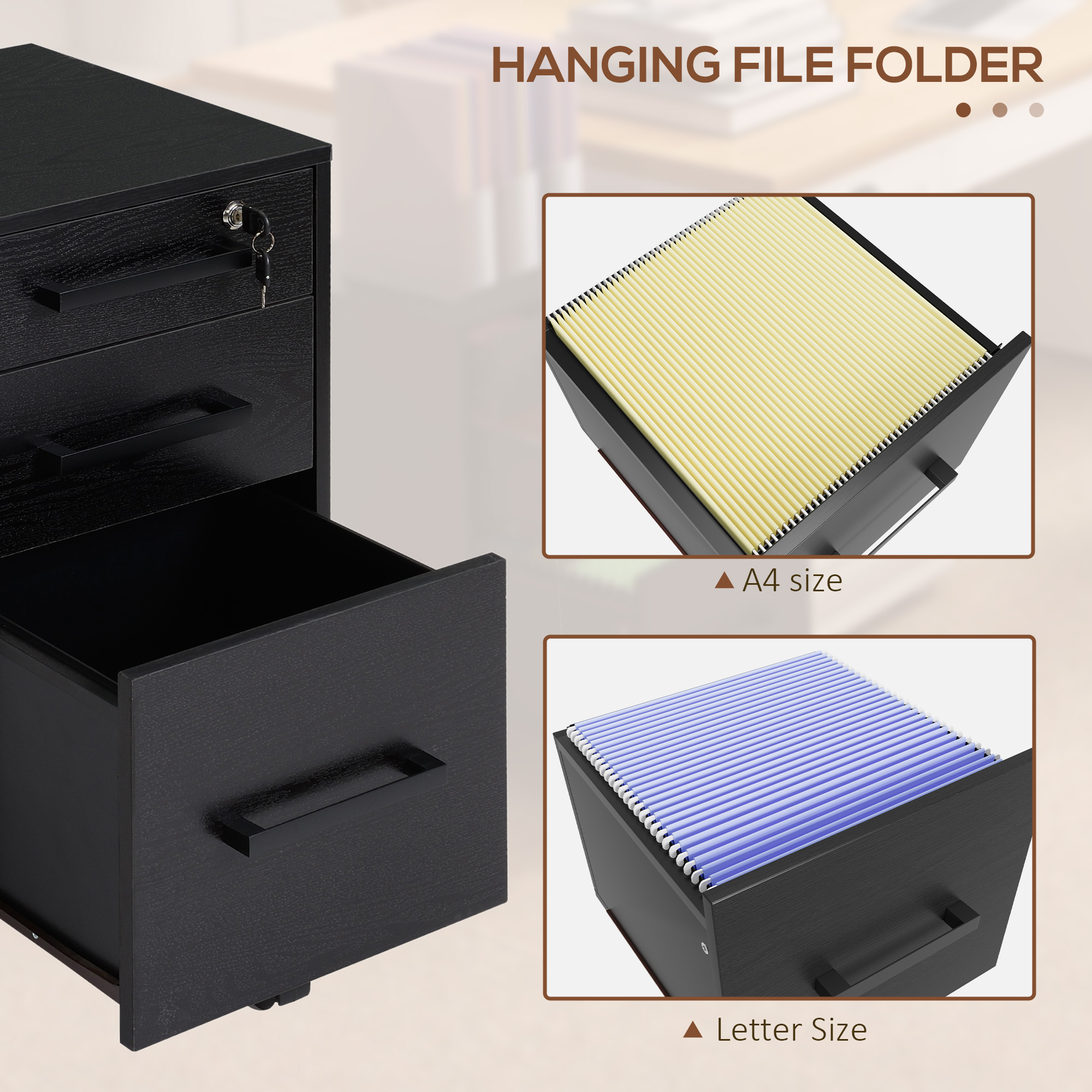 HOMCOM Lockable Vertical File Cabinet with Lock, 3 Drawer Filing ...