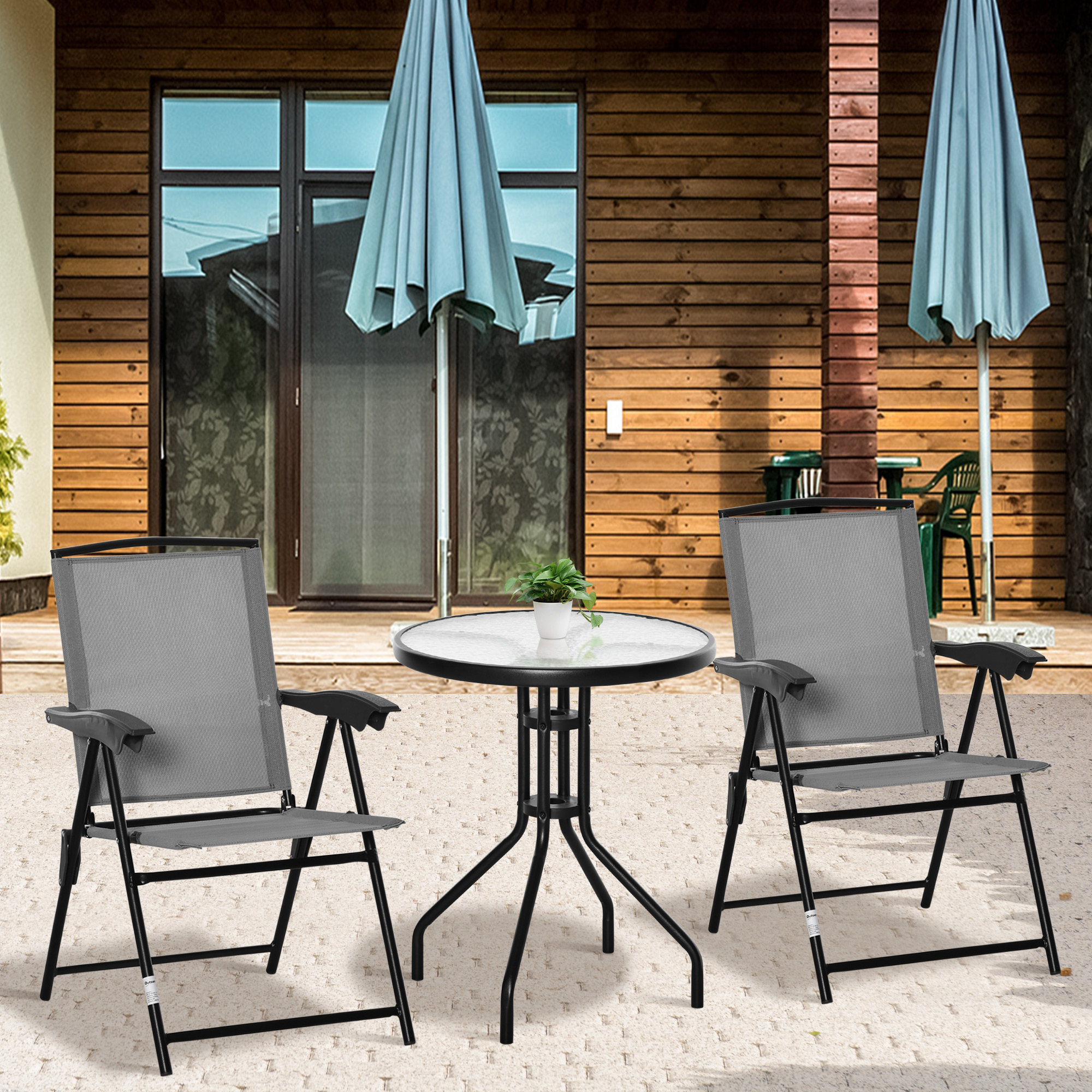 Outsunny Folding Outdoor Bistro Set, Patio Table and Chairs with ...