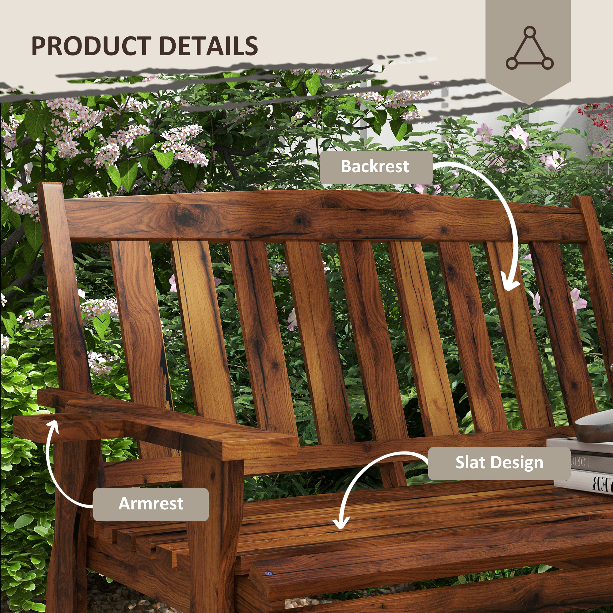 Outsunny Wooden Outdoor Bench with Slatted Armrests and Back, Patio ...