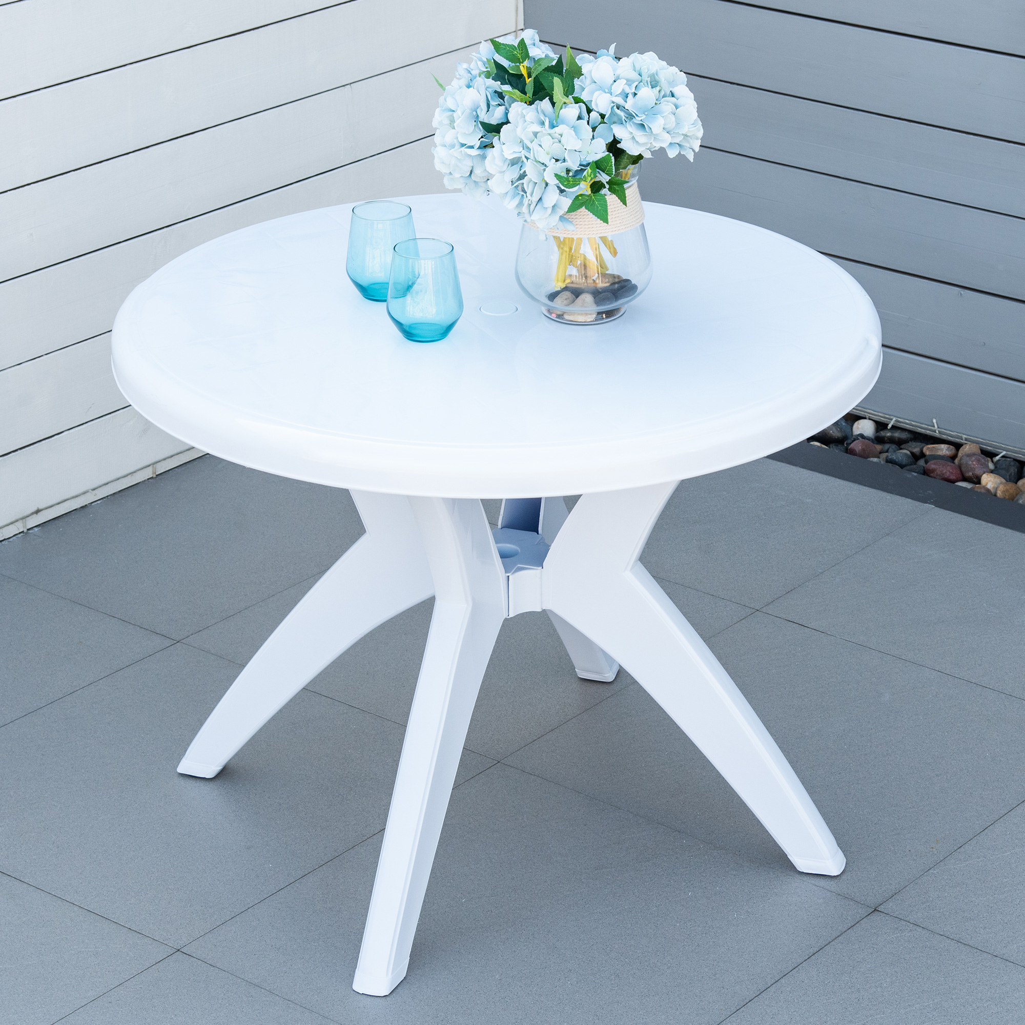 Outsunny Patio Dining Table with Umbrella Hole Round Outdoor Bistro ...